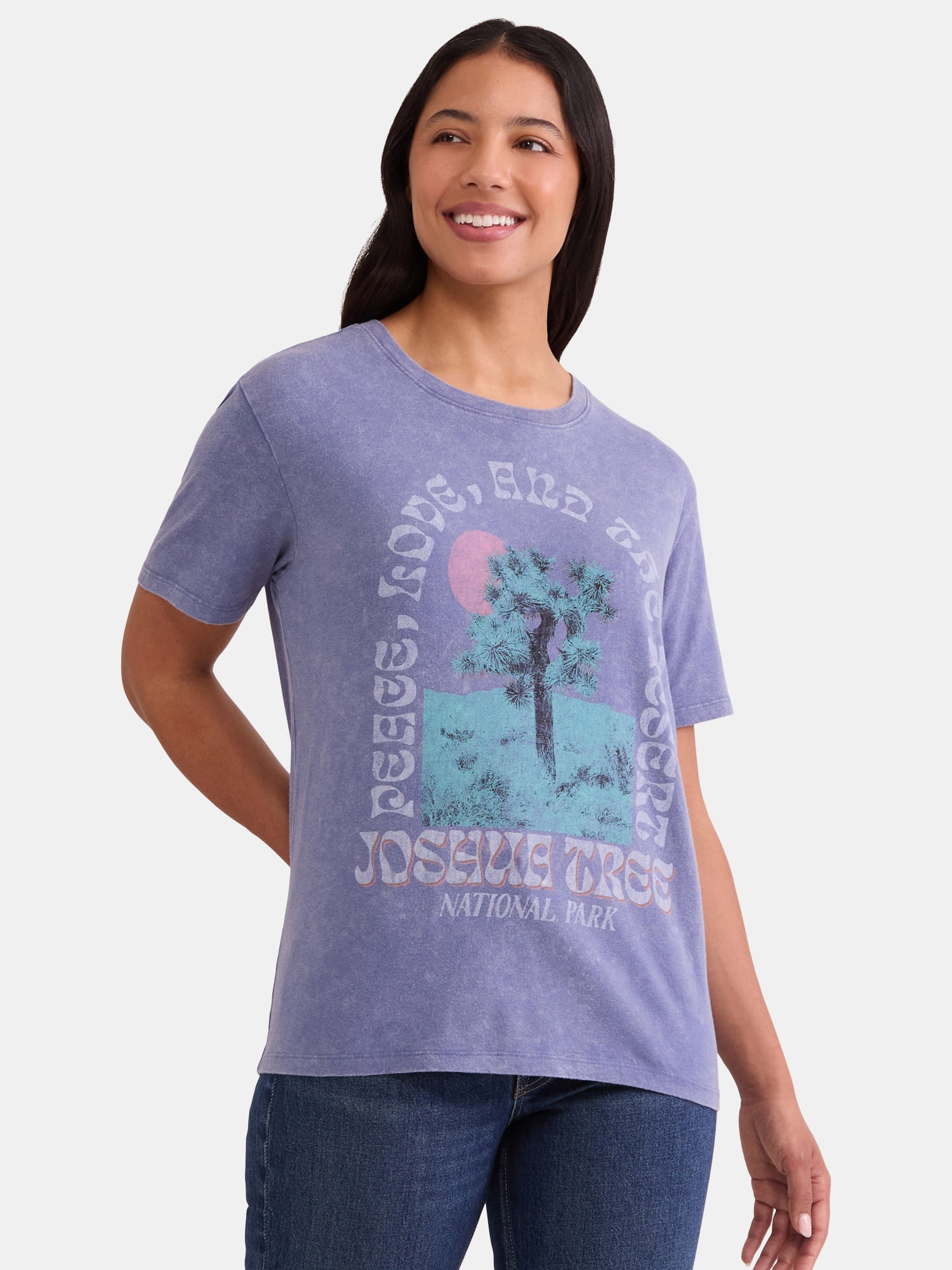 Time and Tru Women's Joshua Tree Graphic Tee Short Sleeve Cotton ...