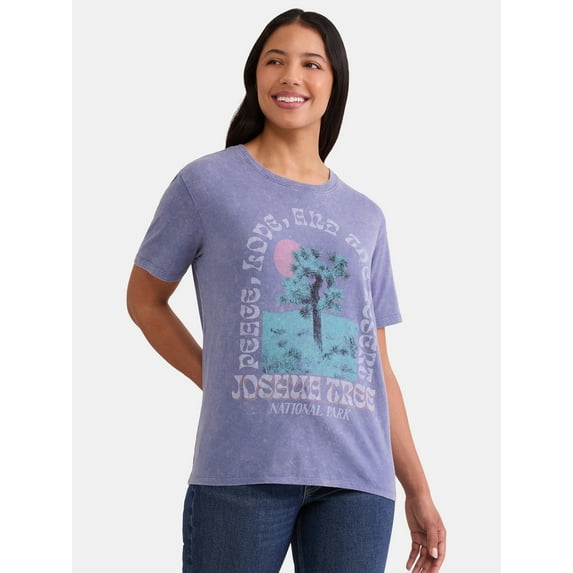 Time and Tru Women's Joshua Tree Graphic Tee, Short Sleeve, Cotton Blend, Sizes XS-XXXL ...