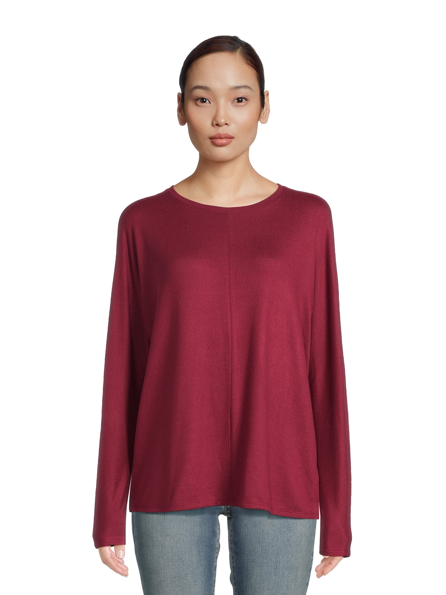 Time and Tru Women's Hacci Knit Crewneck Pullover Top, Sizes S-XXXL ...