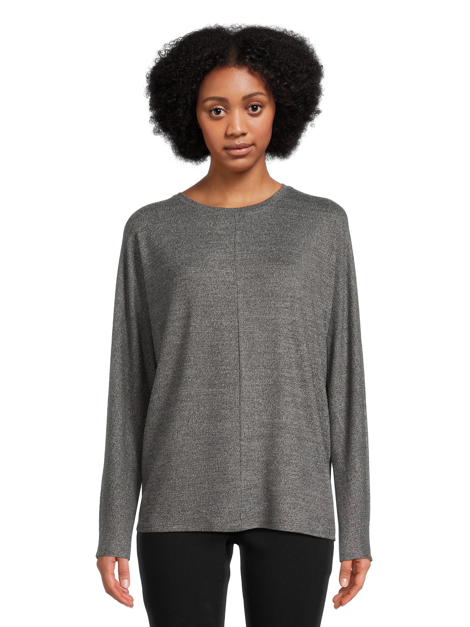 Time and Tru Women's Hacci Knit Crewneck Pullover Top, Sizes S-XXXL ...