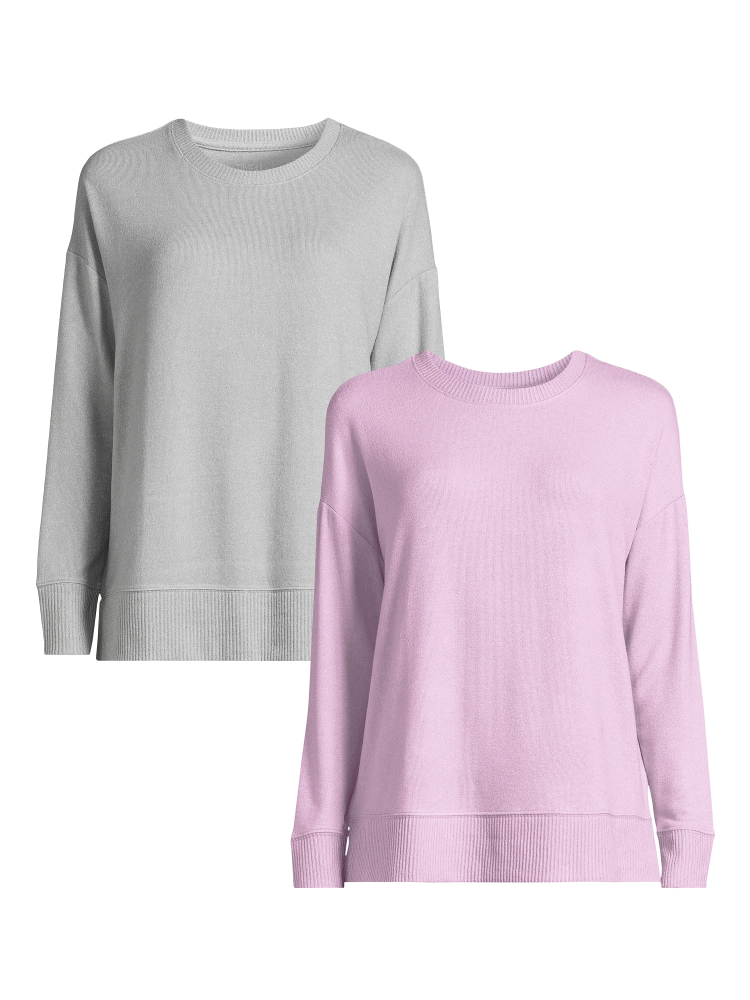 Time and Tru Women's Hacci Knit Pullover with Long-Sleeves, Single and ...