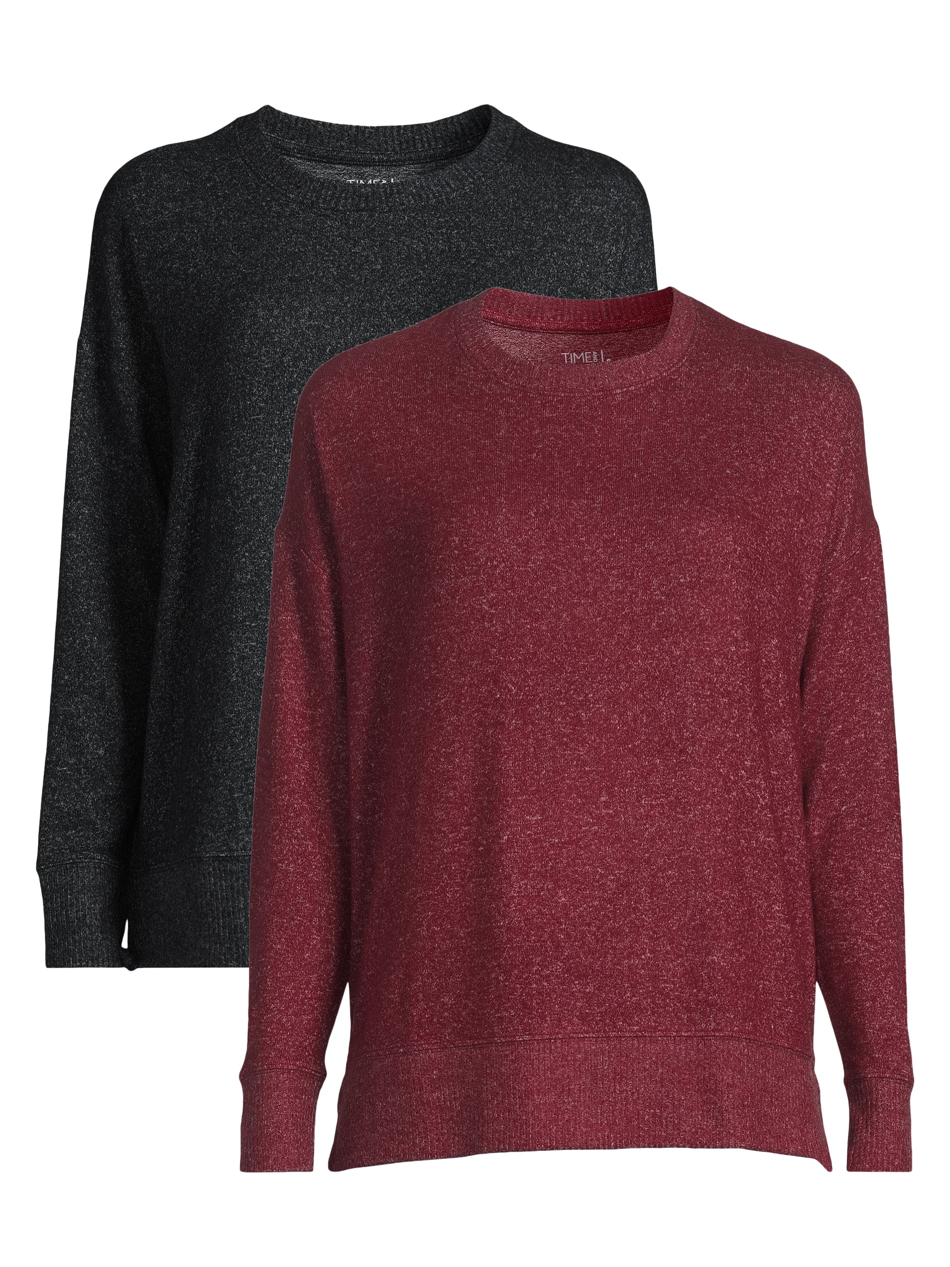 Time and Tru Women's Hacci Knit Pullover Sweatshirt with Long-Sleeves ...