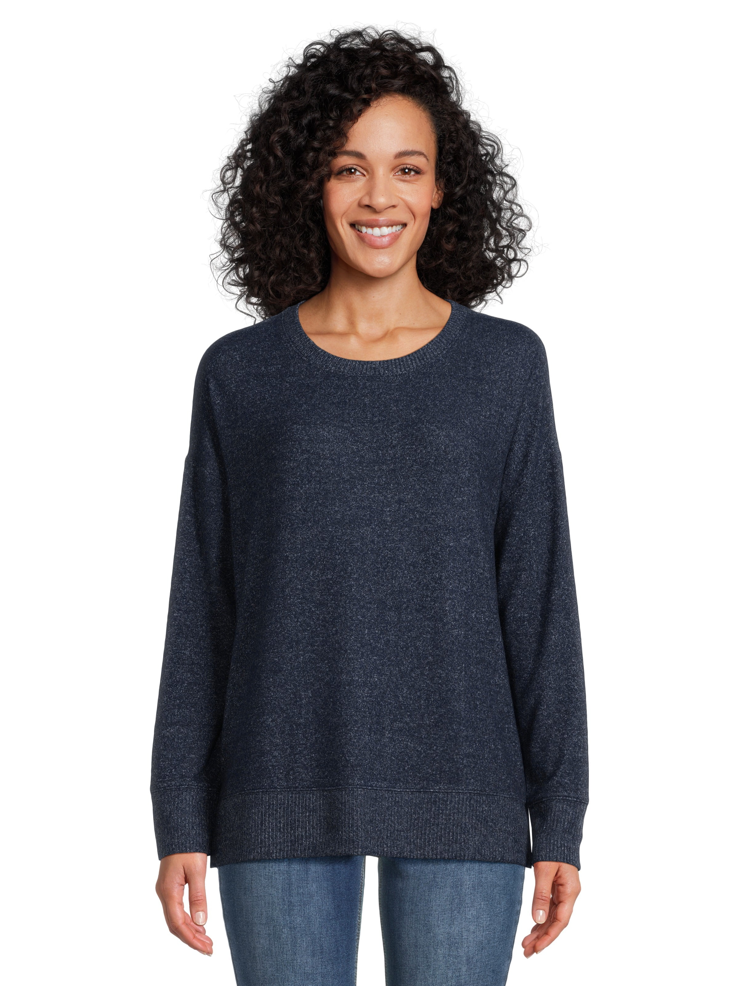 Time and Tru Women's Hacci Knit Pullover Sweatshirt with Long Sleeves ...
