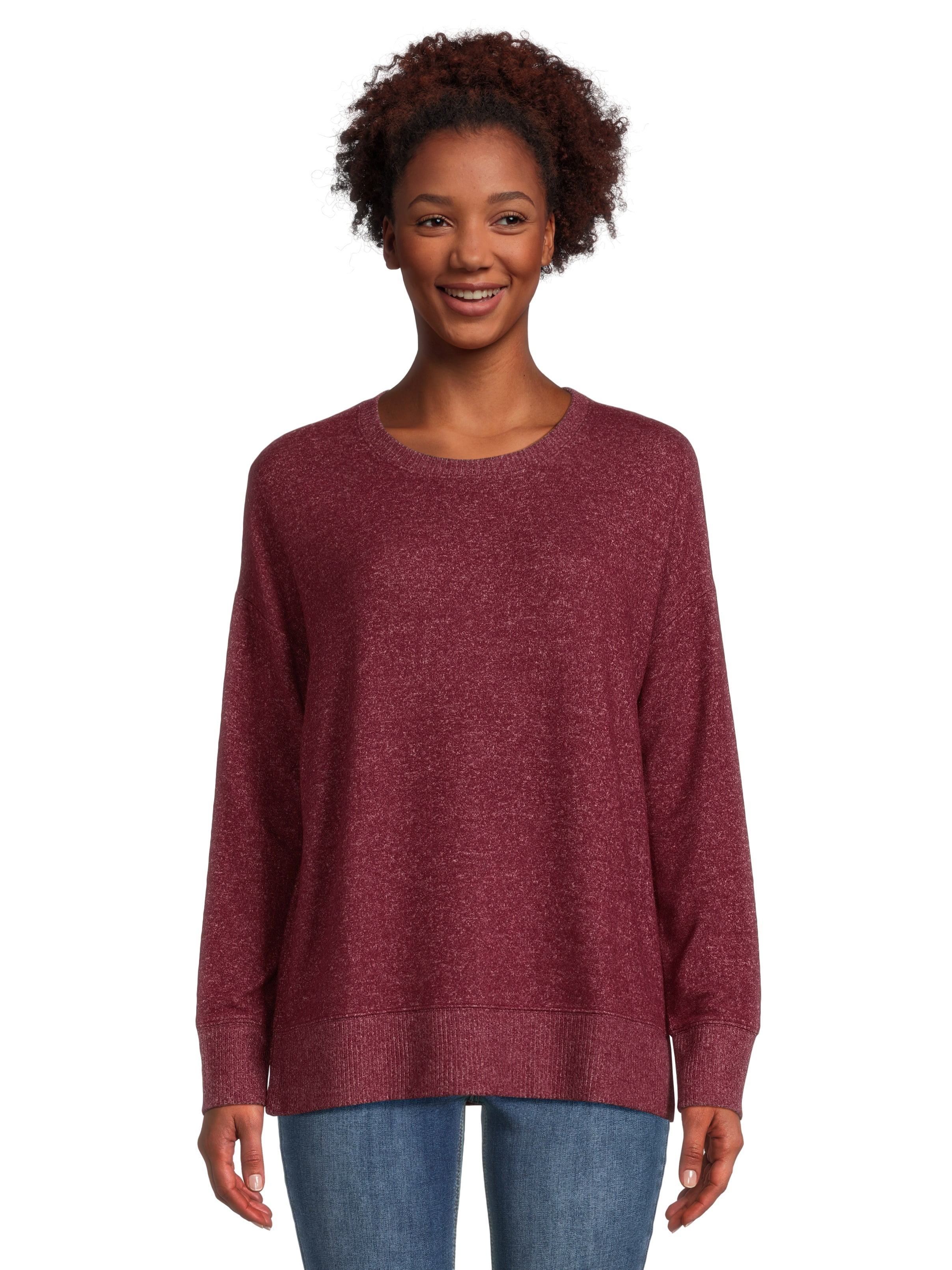 Time and Tru Women's Hacci Knit Pullover with Long-Sleeves, Single and ...