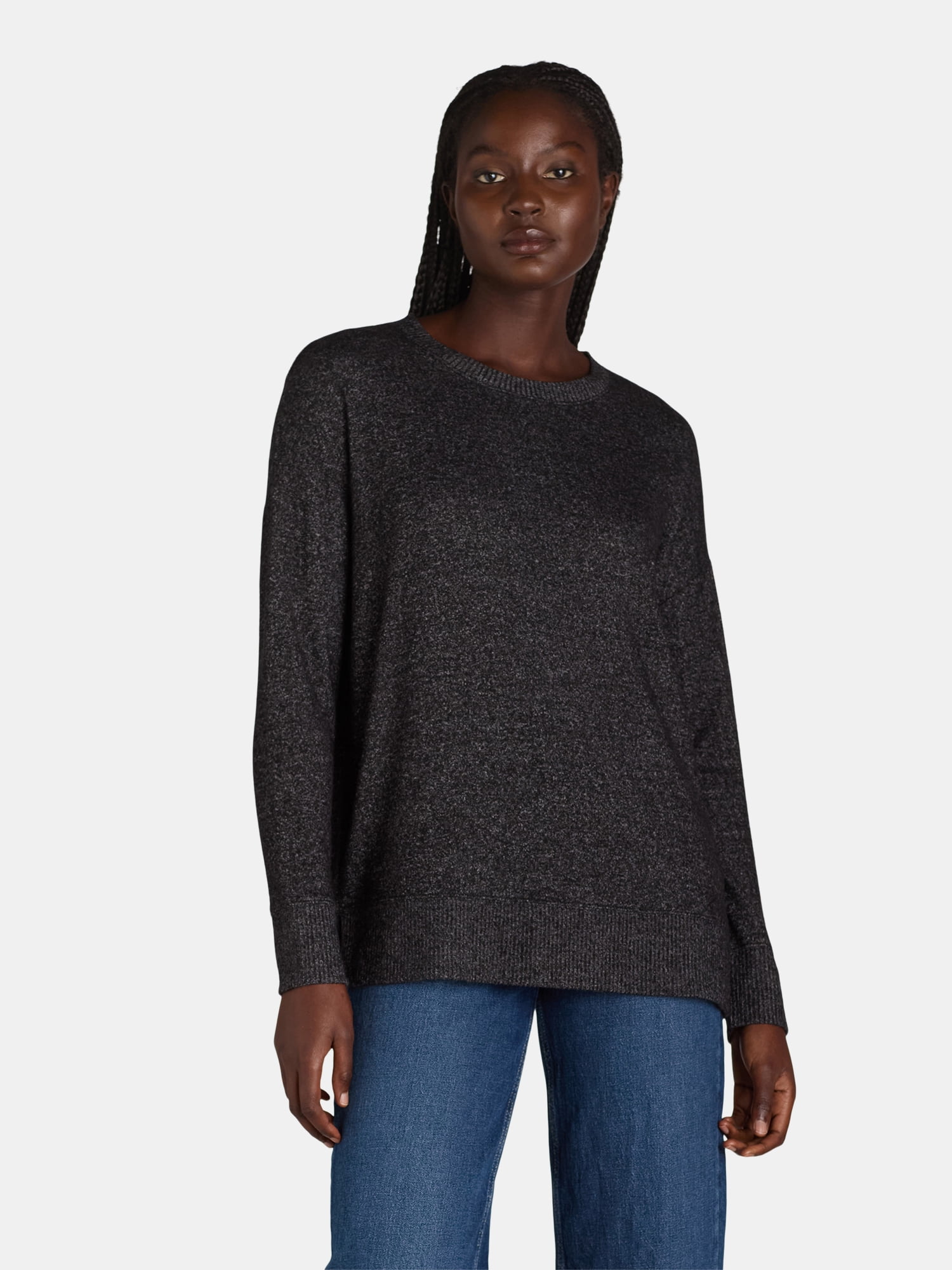 Time and Tru women's Hacci Knit Pullover - Ribbed Crewneck - Walmart.com