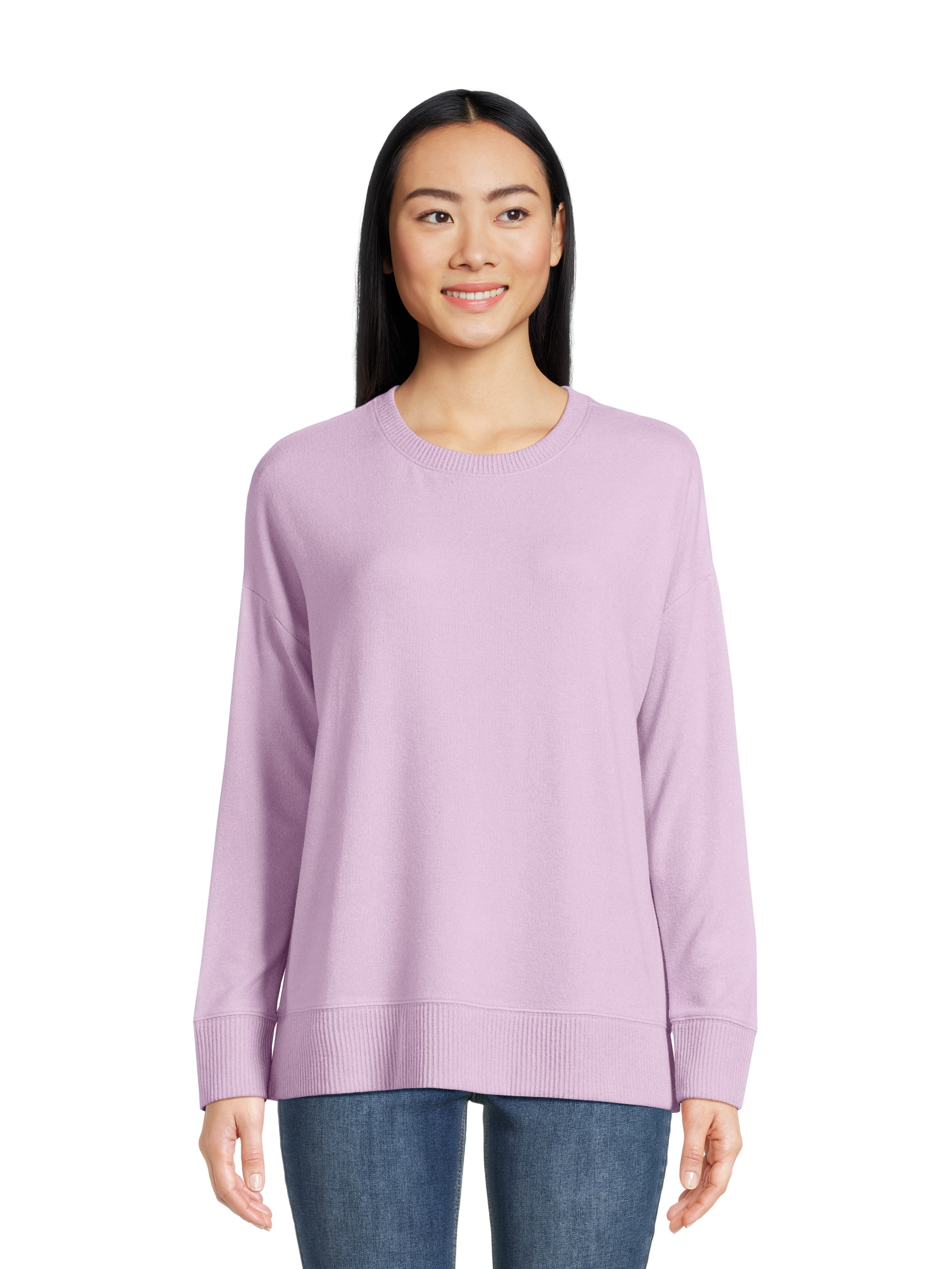 Time and Tru Women's Hacci Knit Pullover with Long-Sleeves, Single and ...