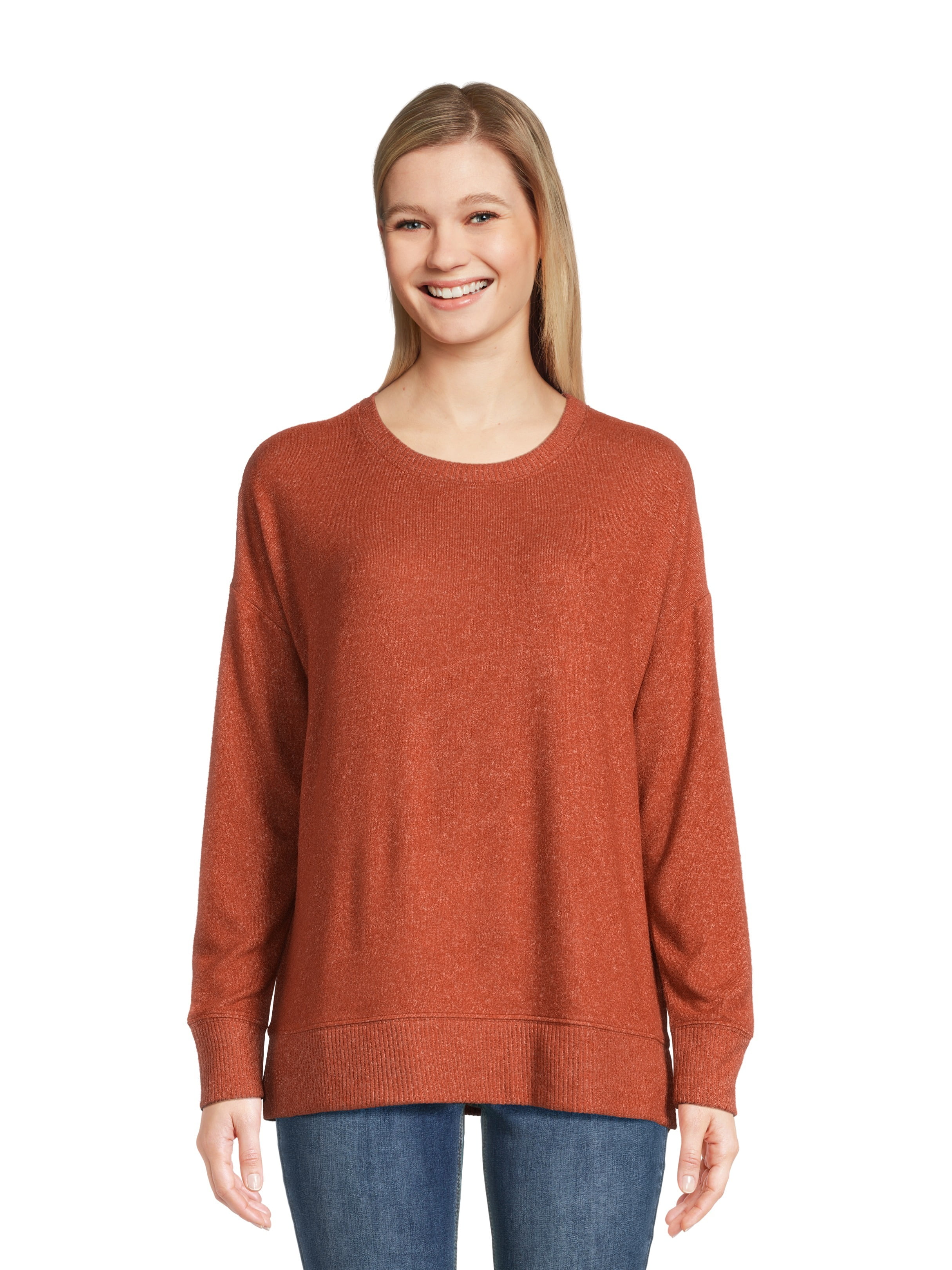 Time and Tru Women's Hacci Knit Pullover with Long-Sleeves, Single and ...