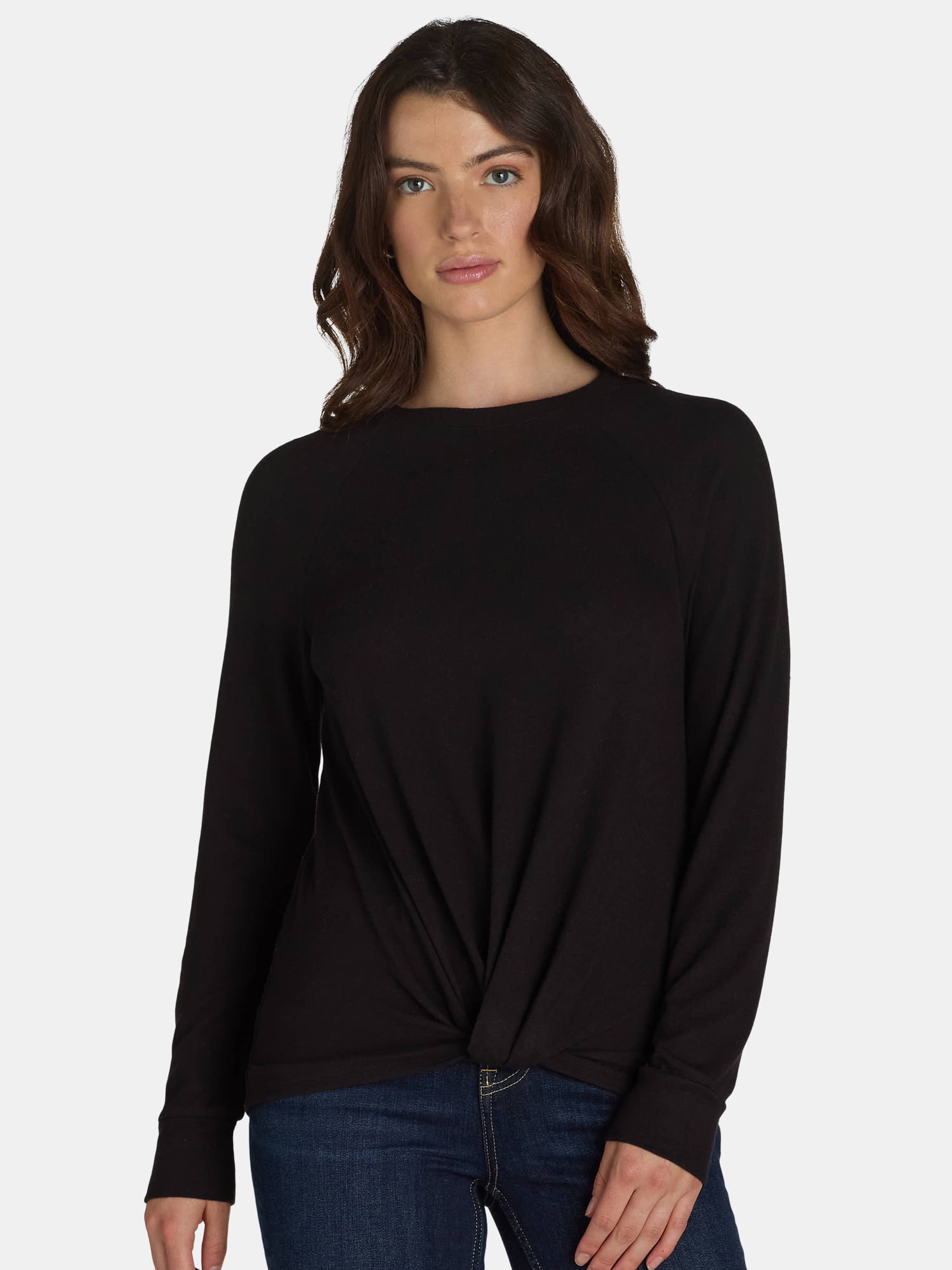 Time & Tru Women's Hacci Knotted Front Top, S-XXXL, Comfortable Raglan ...