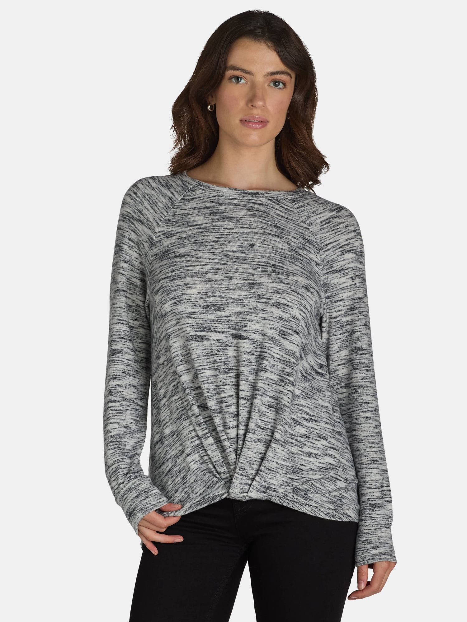 Time & Tru Women's Hacci Knit Knotted Front Top, Relaxed Fit, Sizes S ...