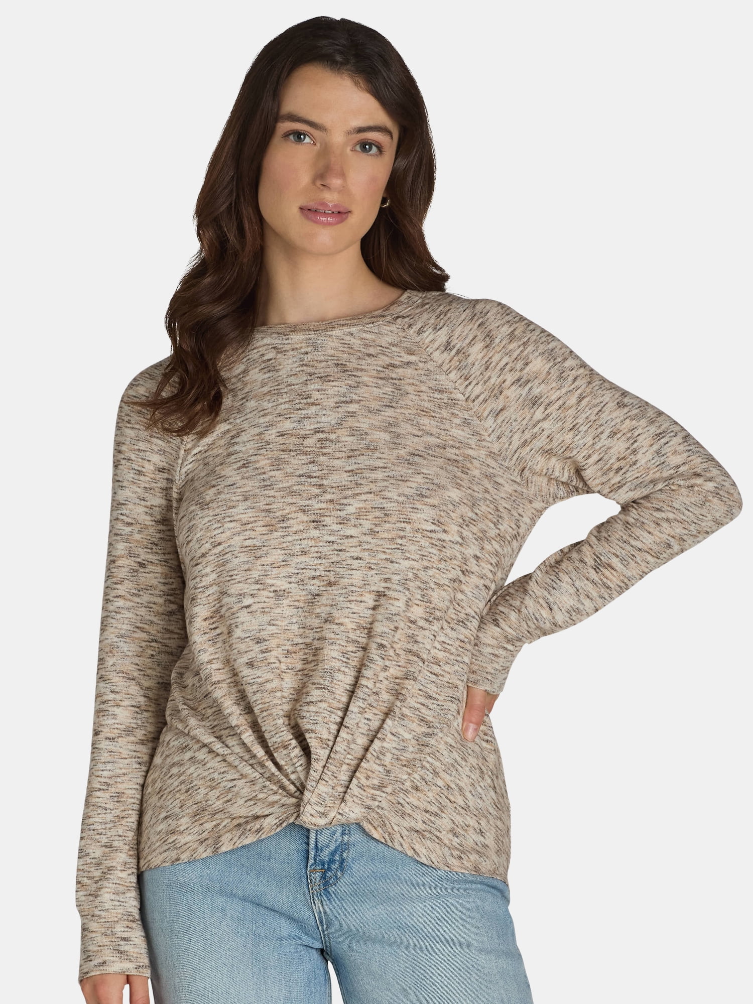 Time and Tru Women's Hacci Knit Knot Front Top, Sizes XS-XXXL - Walmart.com