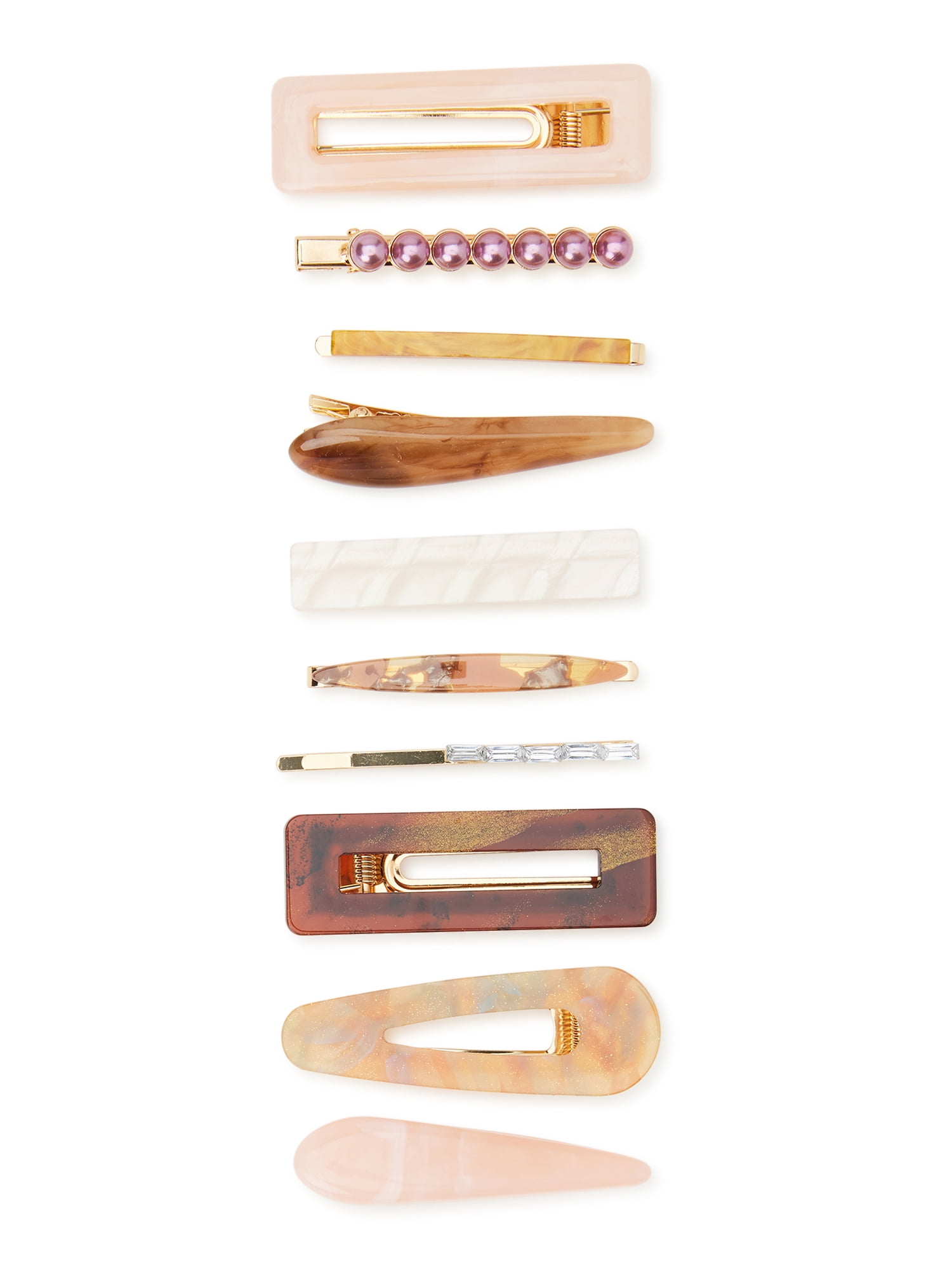 Time and Tru Women's Hair Clip Set 10-Pack Assorted Colors and Sizes ...