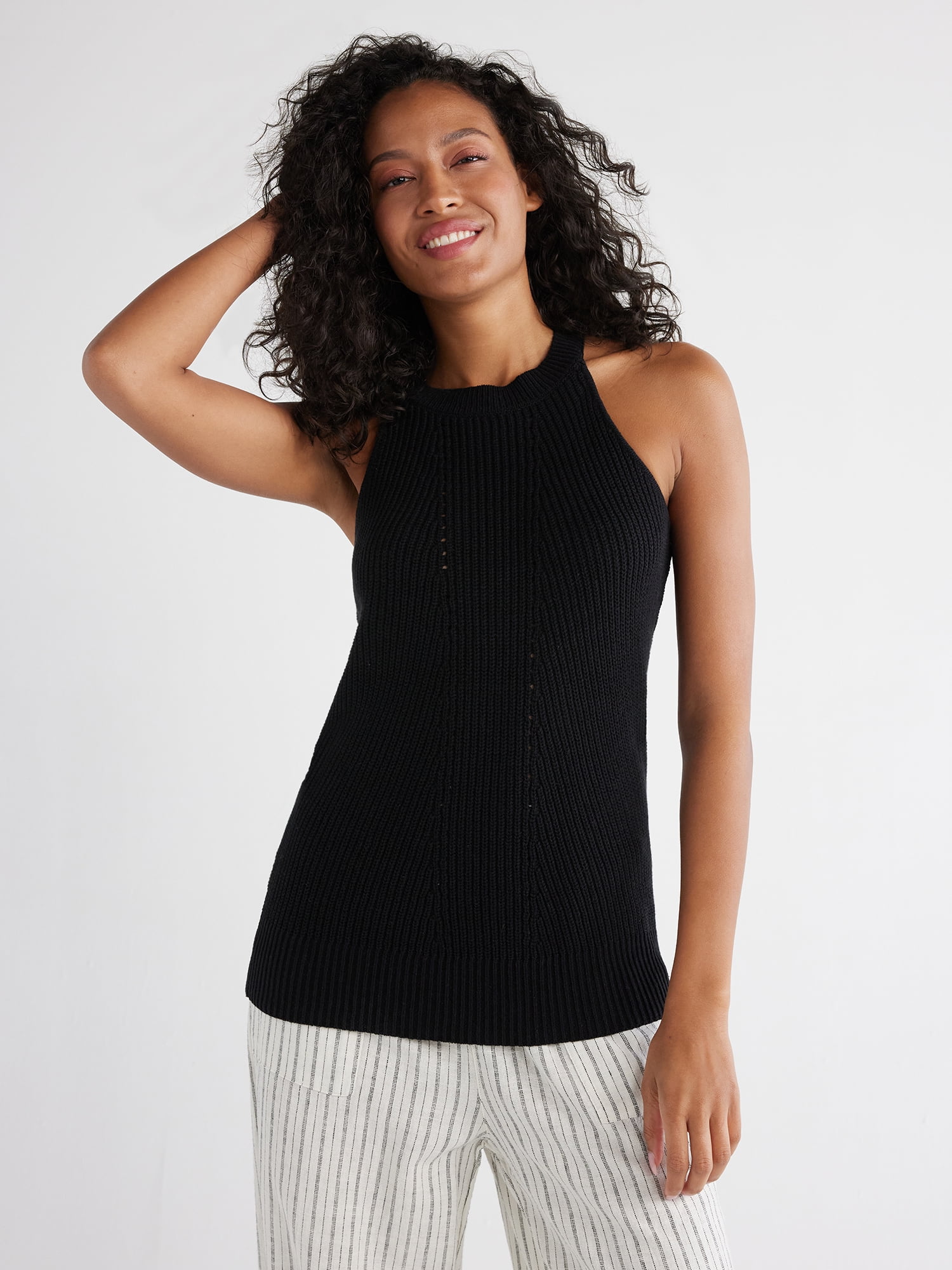 Time and Tru Halter Sweater Tank - Cotton Blend - Walmart.com