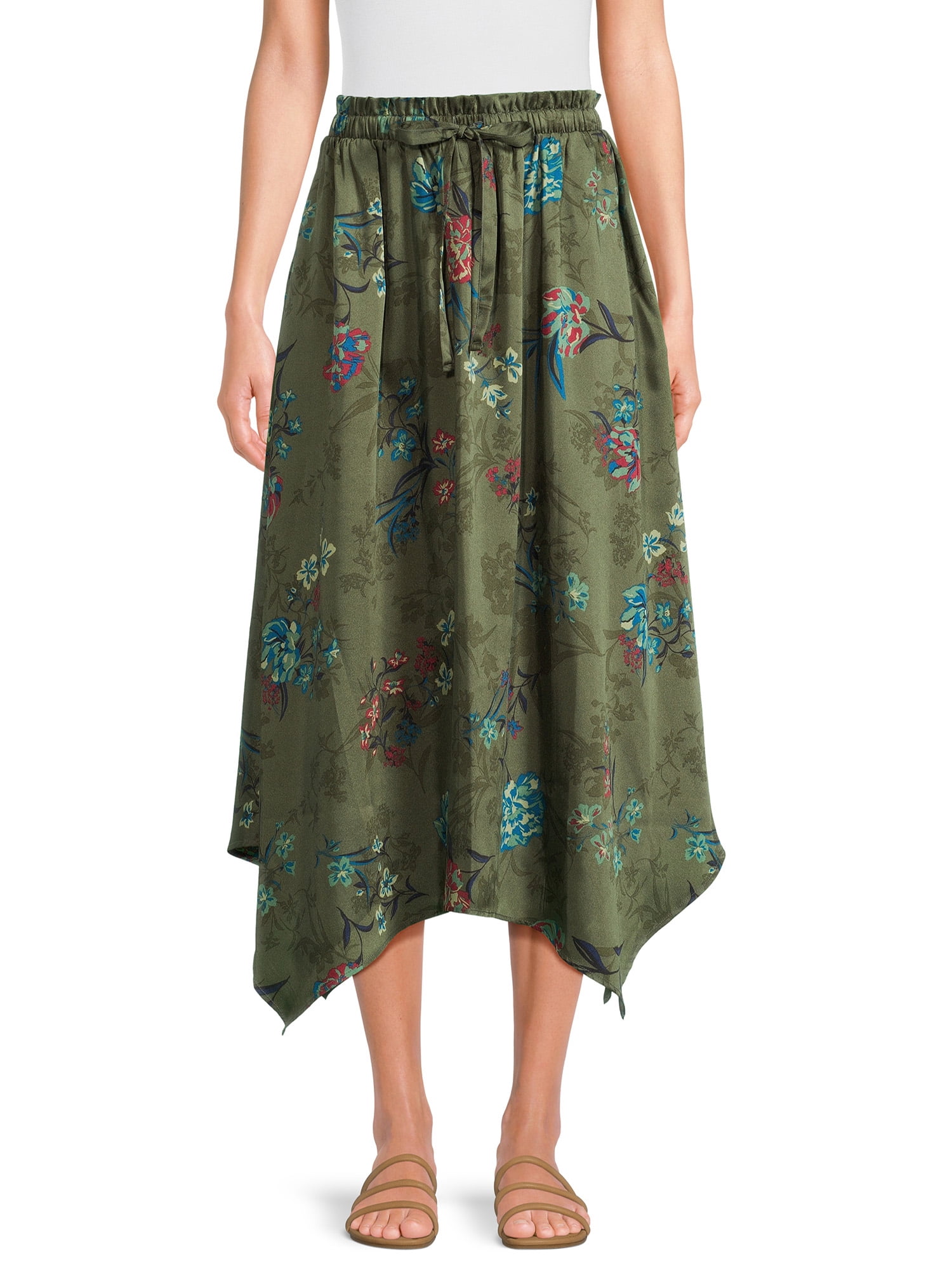 Time & Tru Women's Handkerchief Hem Midi Skirt with Drawcord, Sizes XS ...