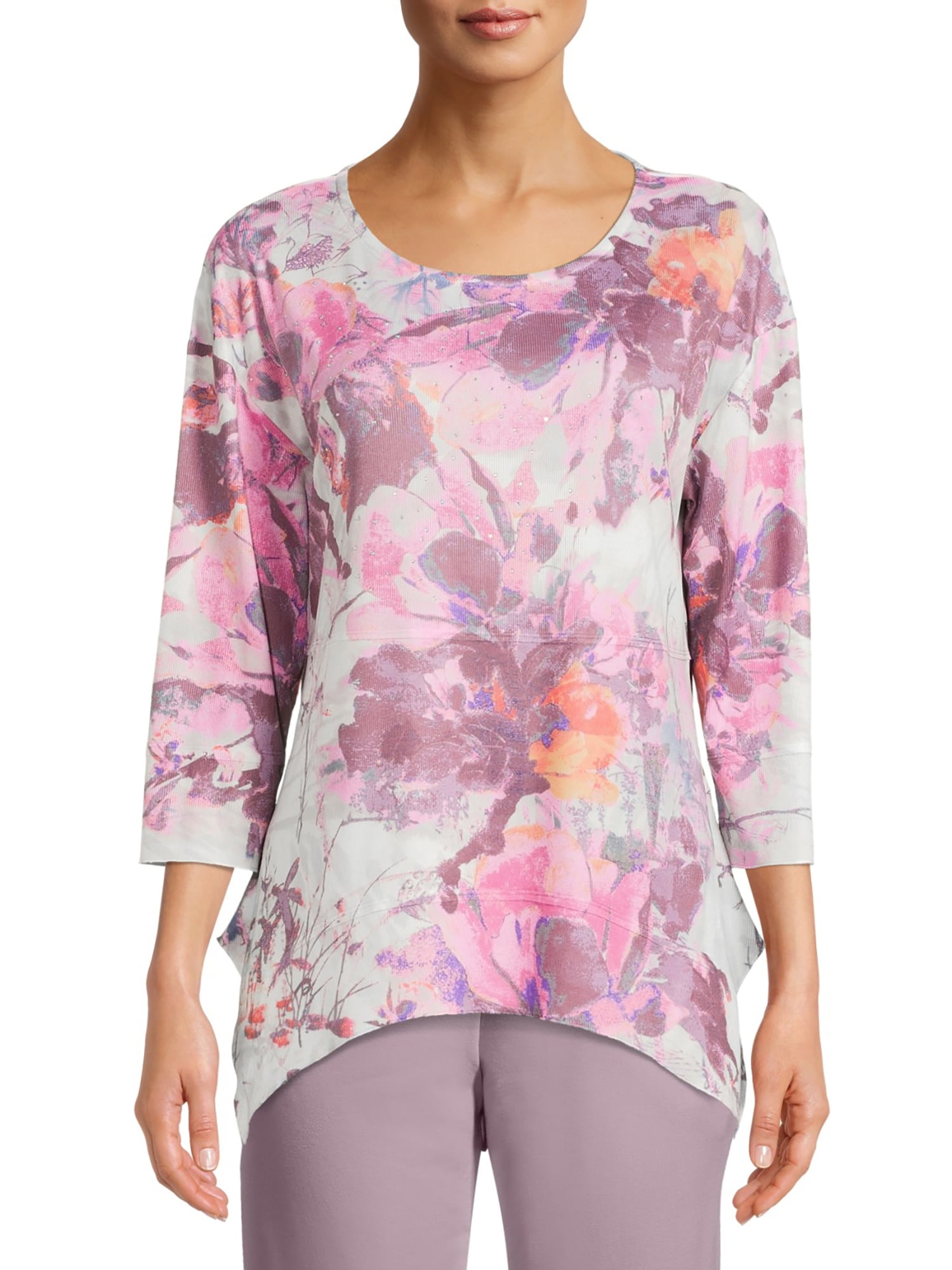 Time and Tru Women's Hanky Hem Sublimation Top - Walmart.com