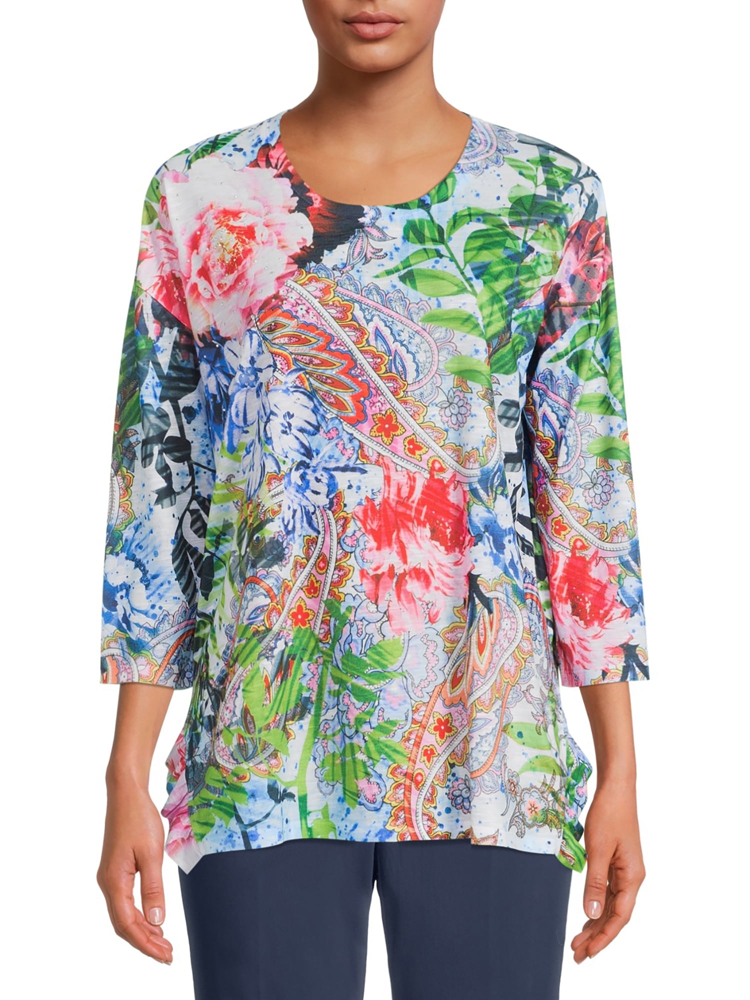 Time and Tru Women's Hanky Hem Sublimation Top - Walmart.com