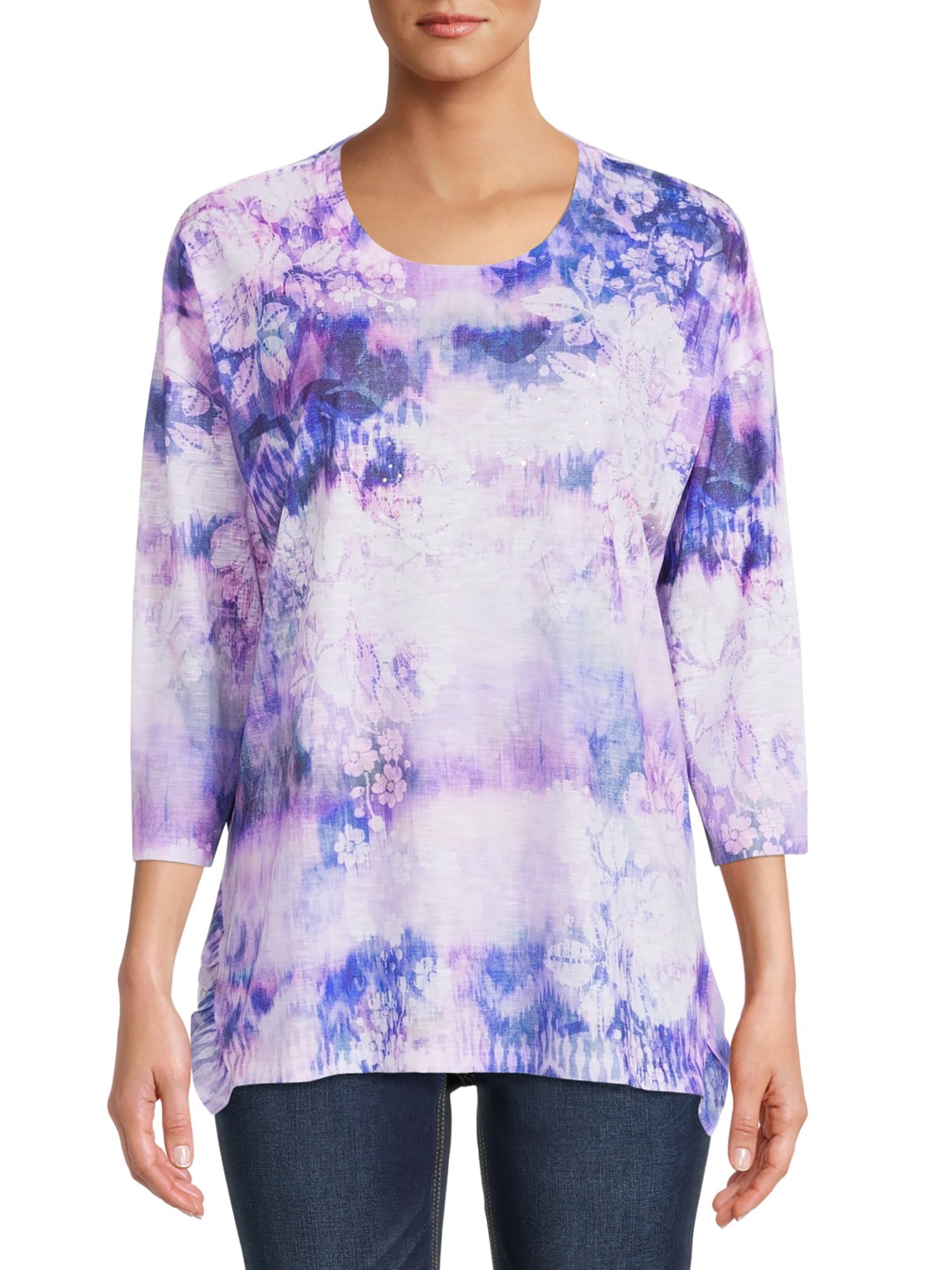 Time and Tru Women's Hanky Hem Sublimation Top - Walmart.com