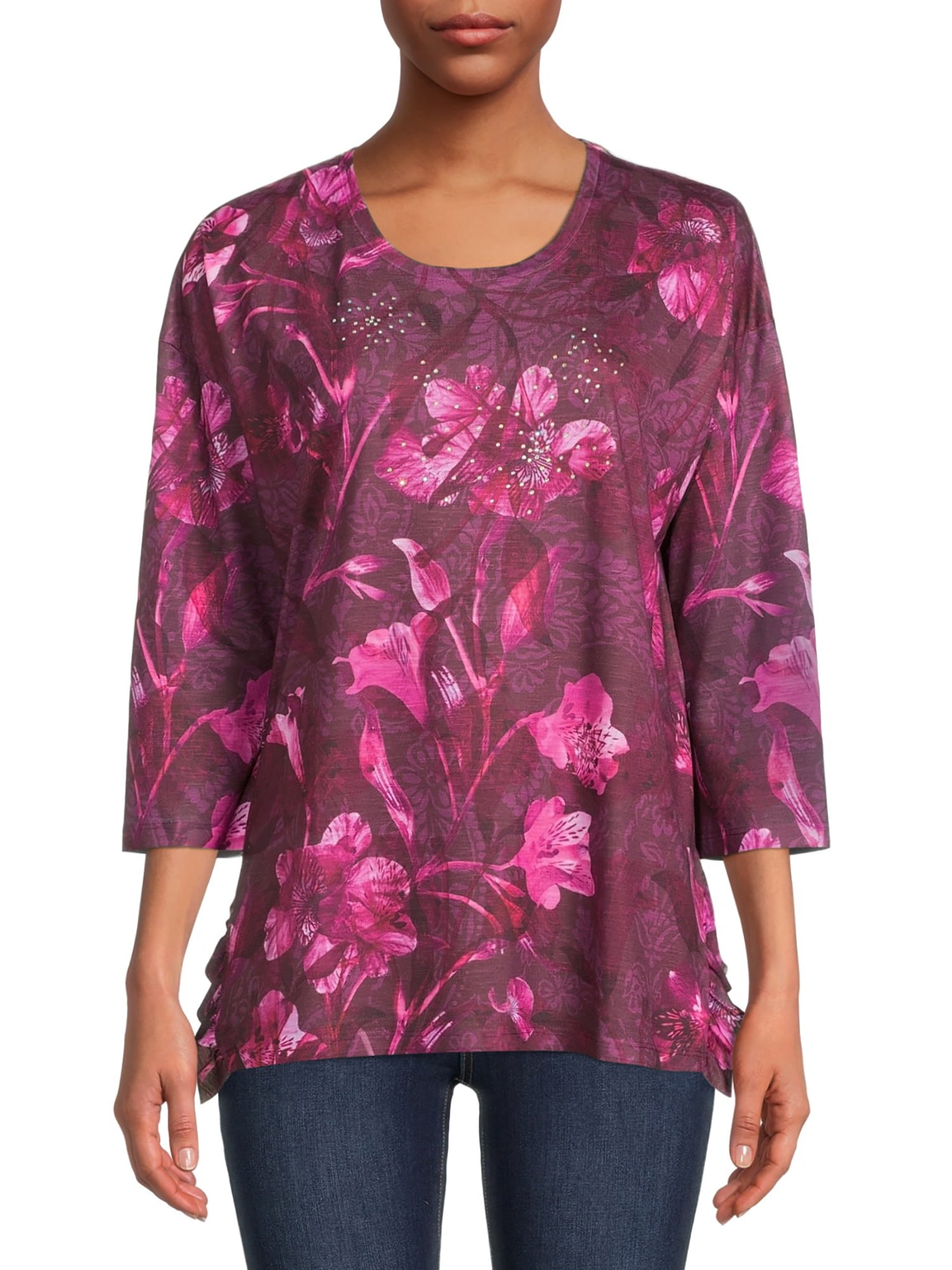 Time and Tru Women's Hanky Hem Sublimation Top - Walmart.com