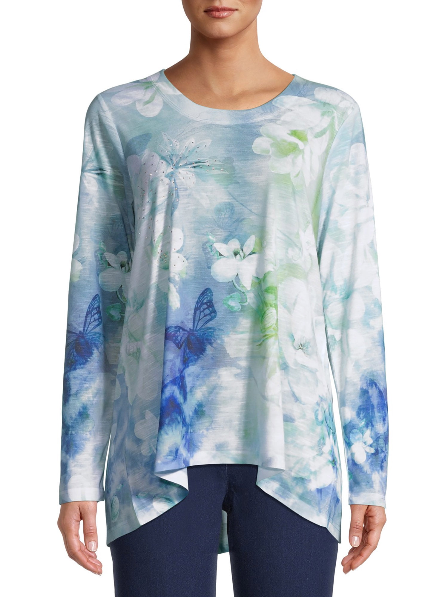 Time and Tru Women's Hi/Lo Sublimation Top with Long Sleeves - Walmart.com