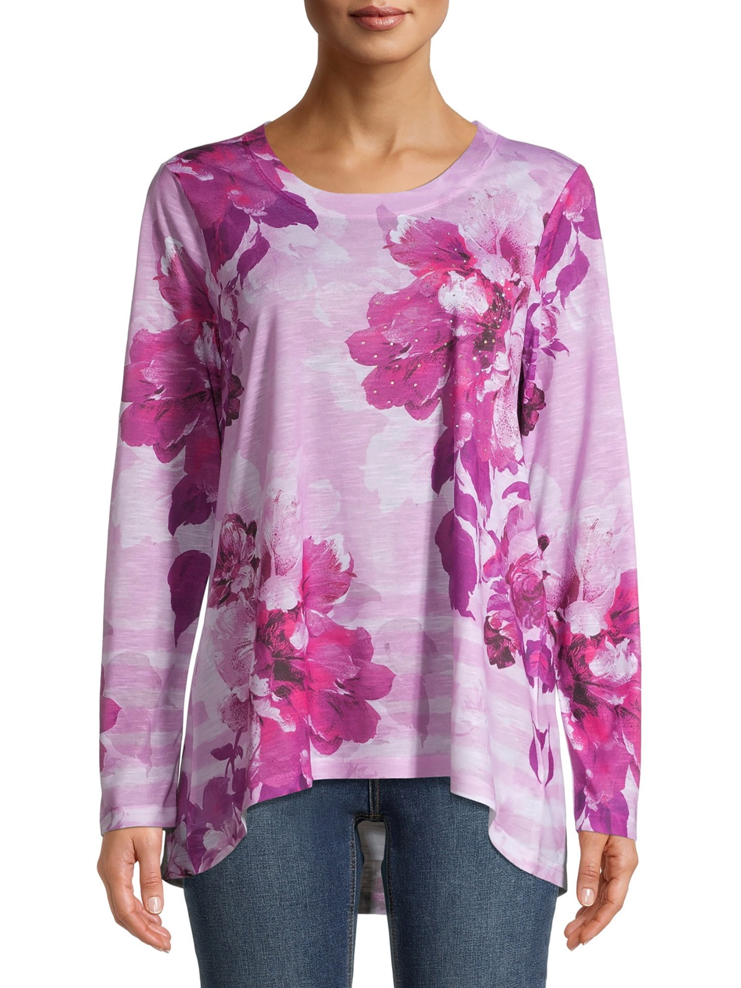 Time and Tru Women's Hi/Lo Sublimation Top with Long Sleeves - Walmart.com