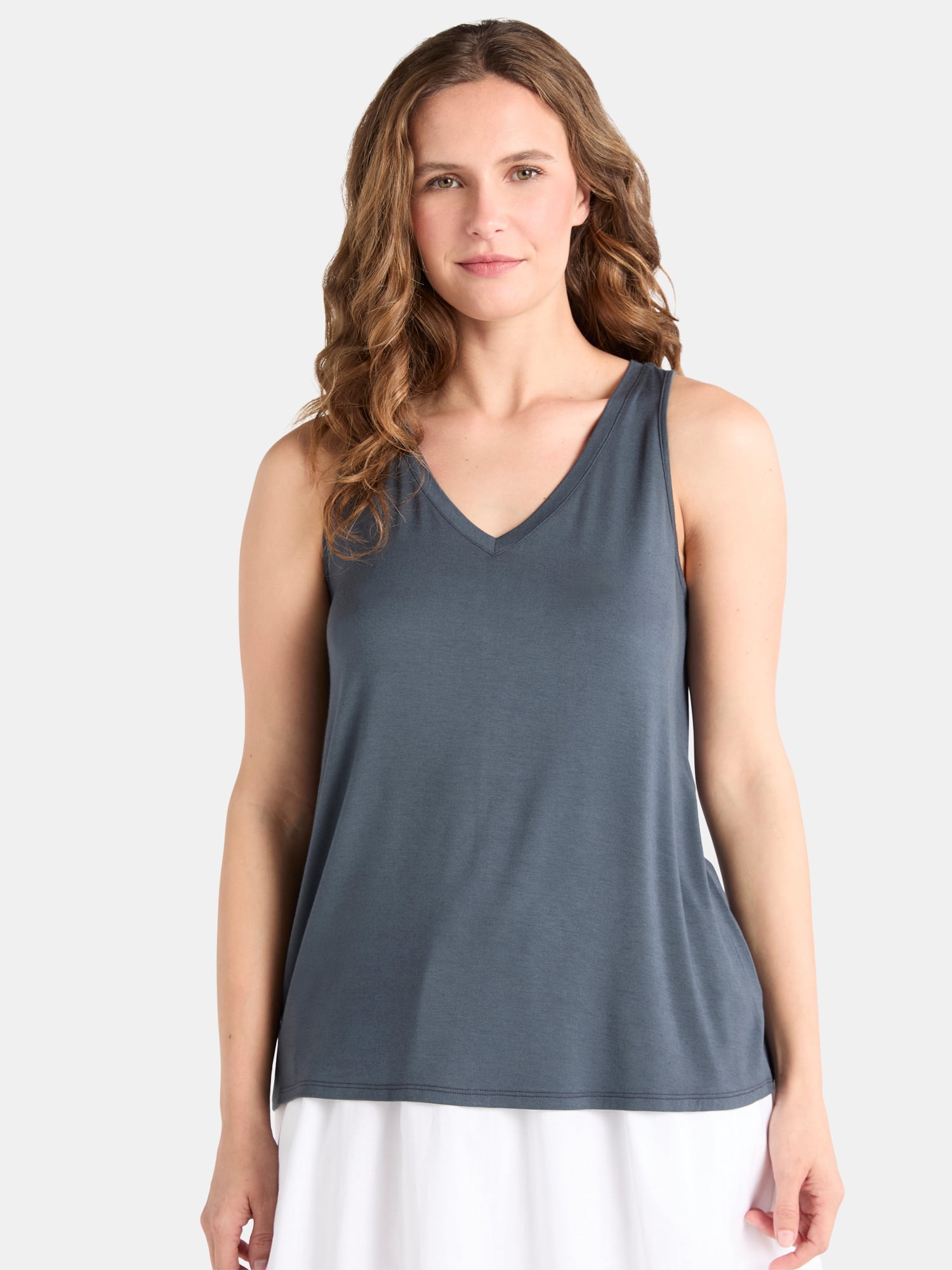 Time and Tru Women's High Low Tank Top Sizes XS-XXXL V-Neck Sleeveless ...