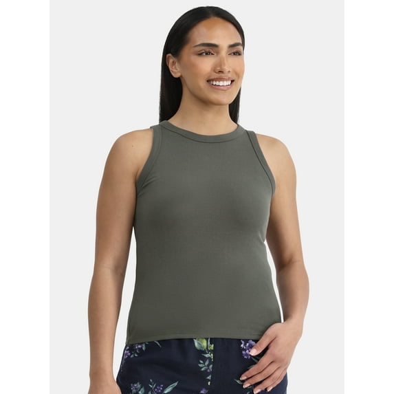 Time and Tru Women's High Neck Ribbed Tank Top XS-XXXL, Sleeveless ...