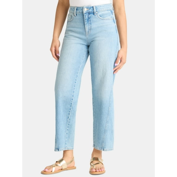 Time and Tru Women's High Rise Barrel Jeans, 26.5" Inseam, Sizes 0-20 ...