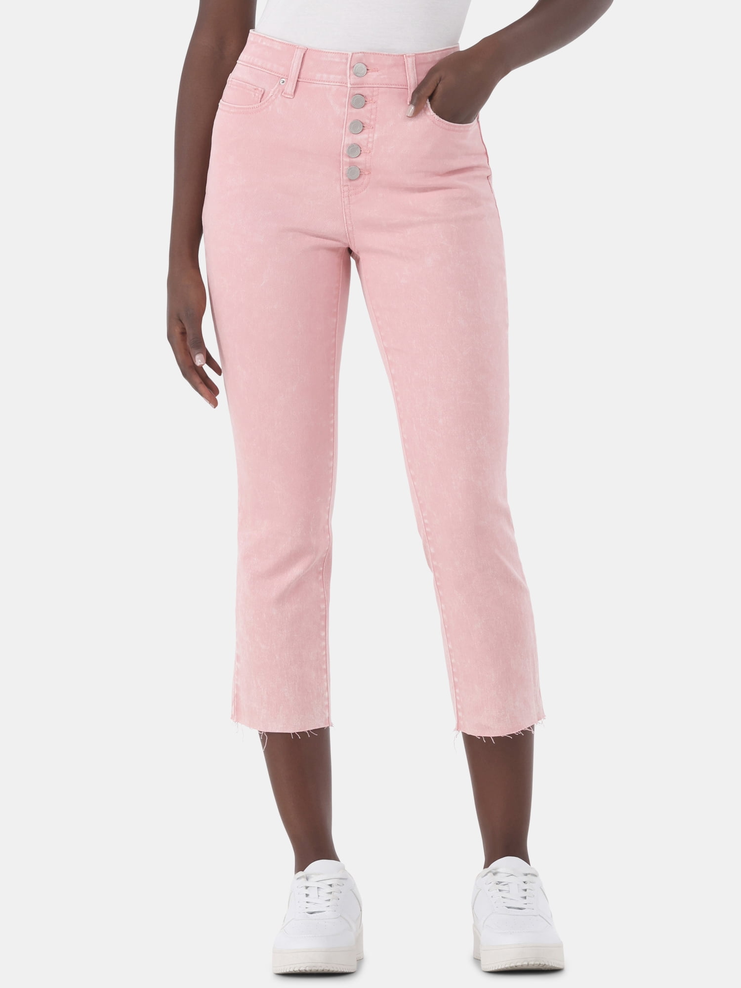 Time and Tru Women's High Rise Button Fly Straight Leg Crop Jeans, 25 ...
