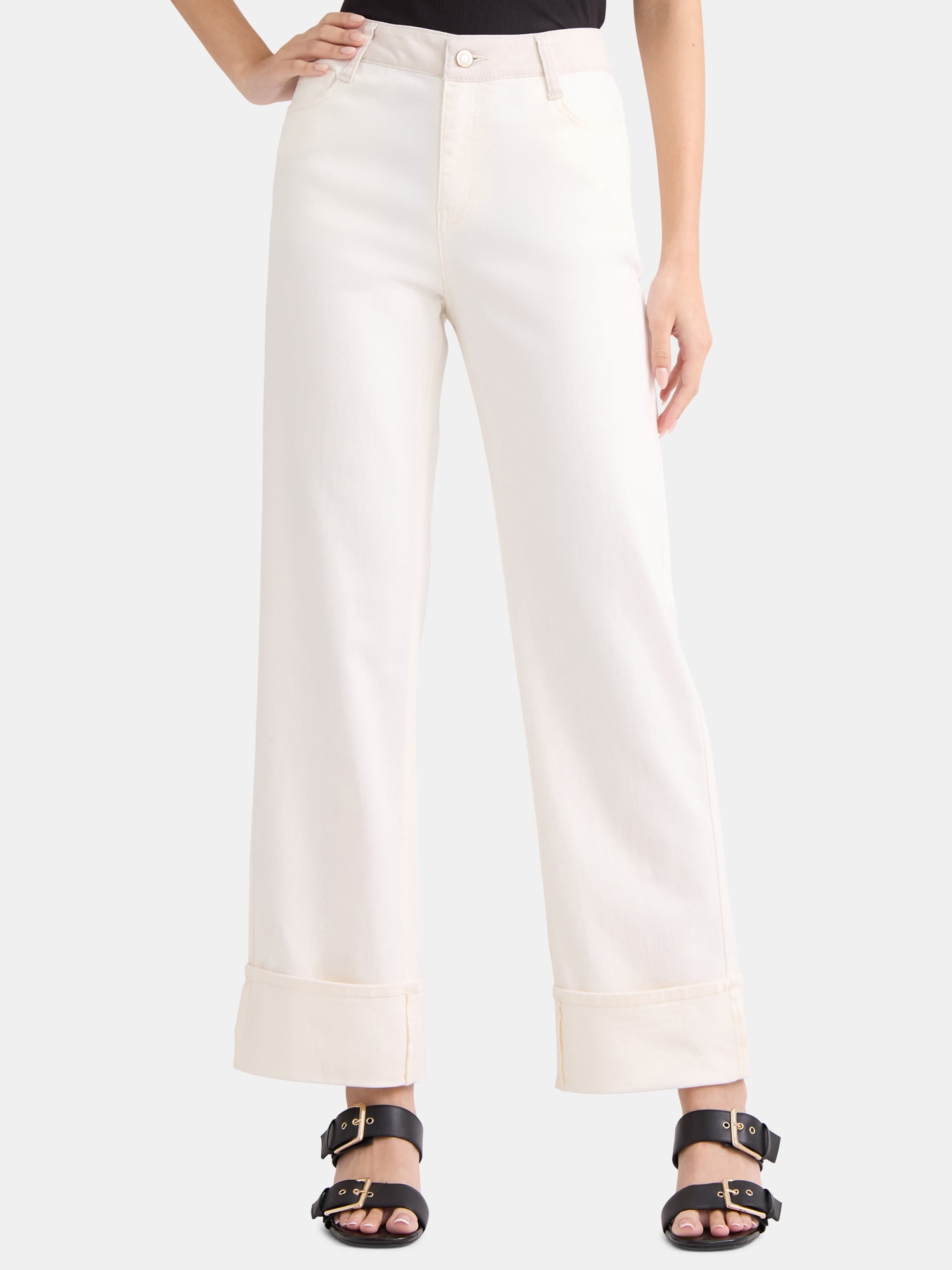 Time and Tru Women's High Rise Colorblock Straight Leg Cuffed Jeans, 29 ...