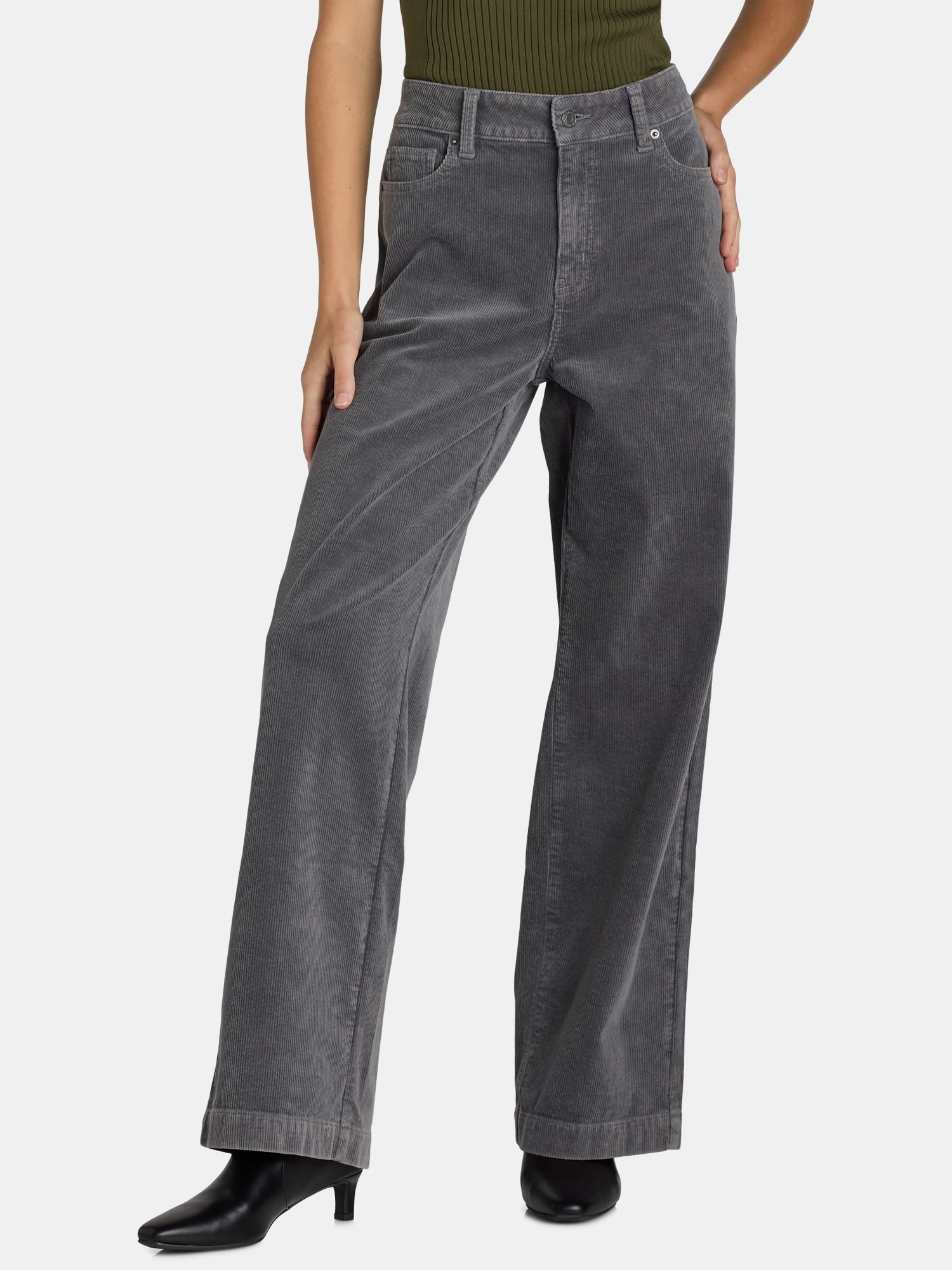 Time and Tru Women’s High Rise Corduroy Wide Leg Pants, Available in 28 ...