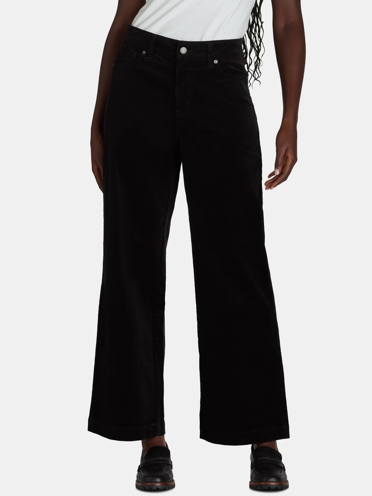 Time and Tru Women’s High Rise Corduroy Wide Leg Pants, Available in 28 ...