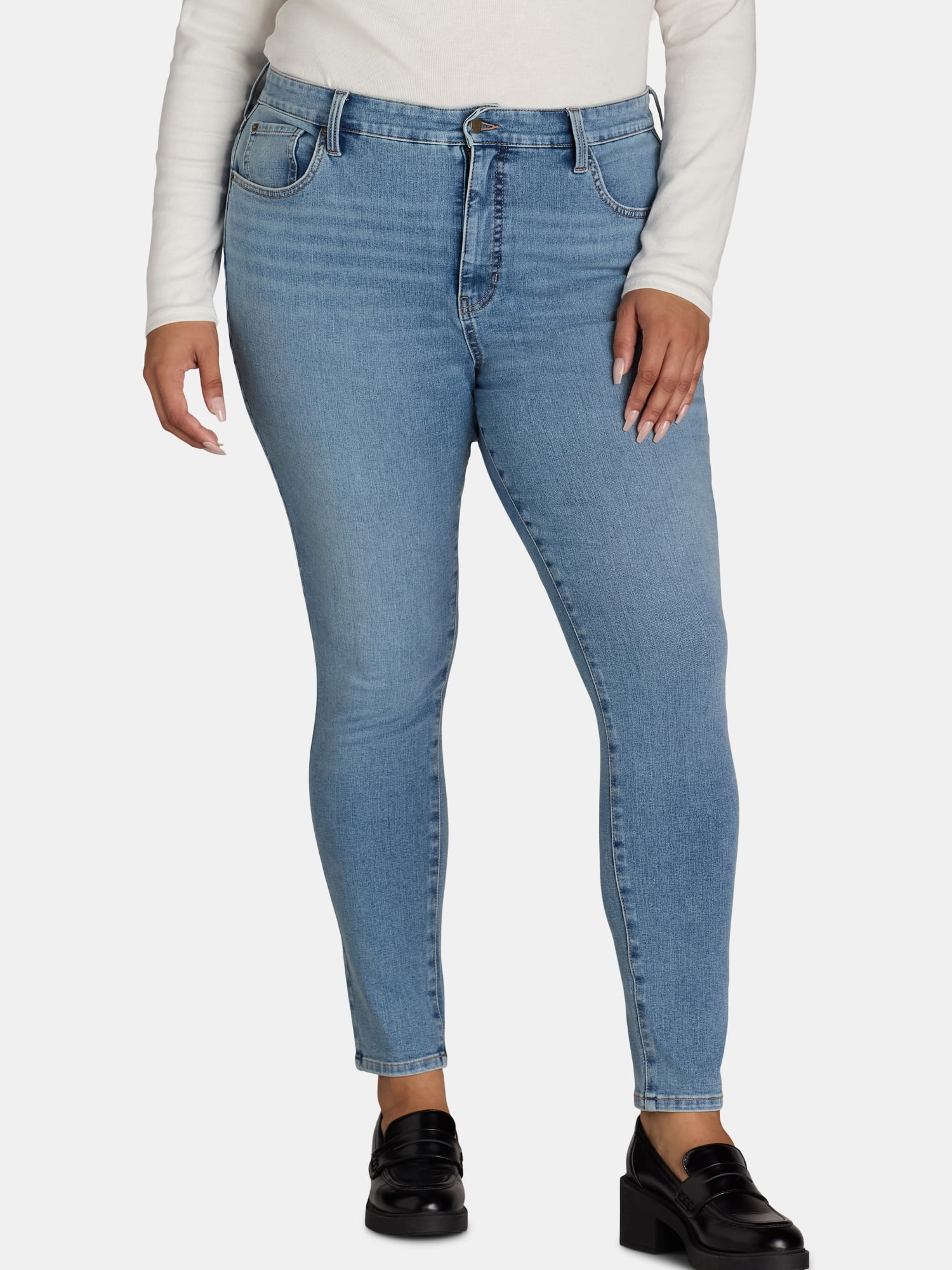 Time and Tru Women's and Women’s Plus High Rise Curvy Skinny Jeans, 29 ...