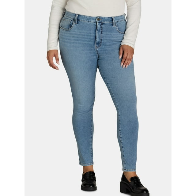 Time and Tru Women's and Women’s Plus High Rise Curvy Skinny Jeans, 29 ...