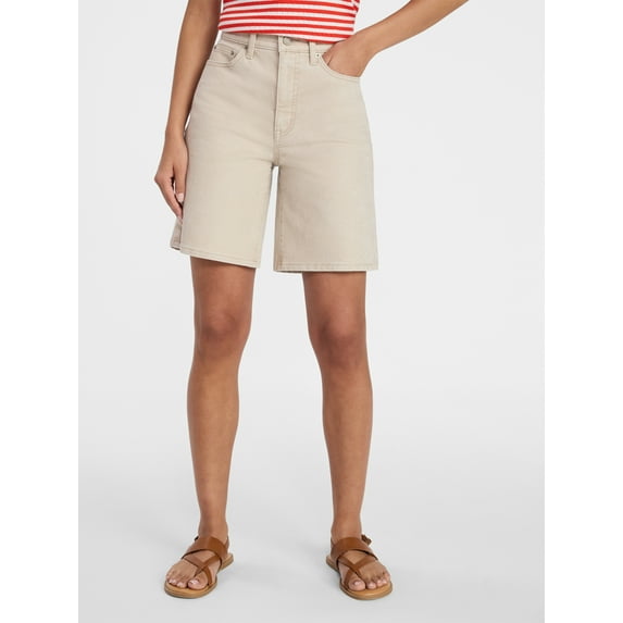 Time and Tru Women's High Rise Denim Bermuda Shorts, 9" Inseam, Sizes 0 ...