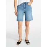 Time and Tru Women's High Rise Denim Bermuda Shorts, 9" Inseam, Sizes 0 ...