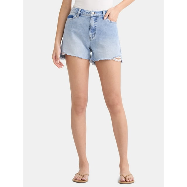 Time and Tru Women's High Rise Denim Short, 4" Inseam, Sizes 2-20 ...