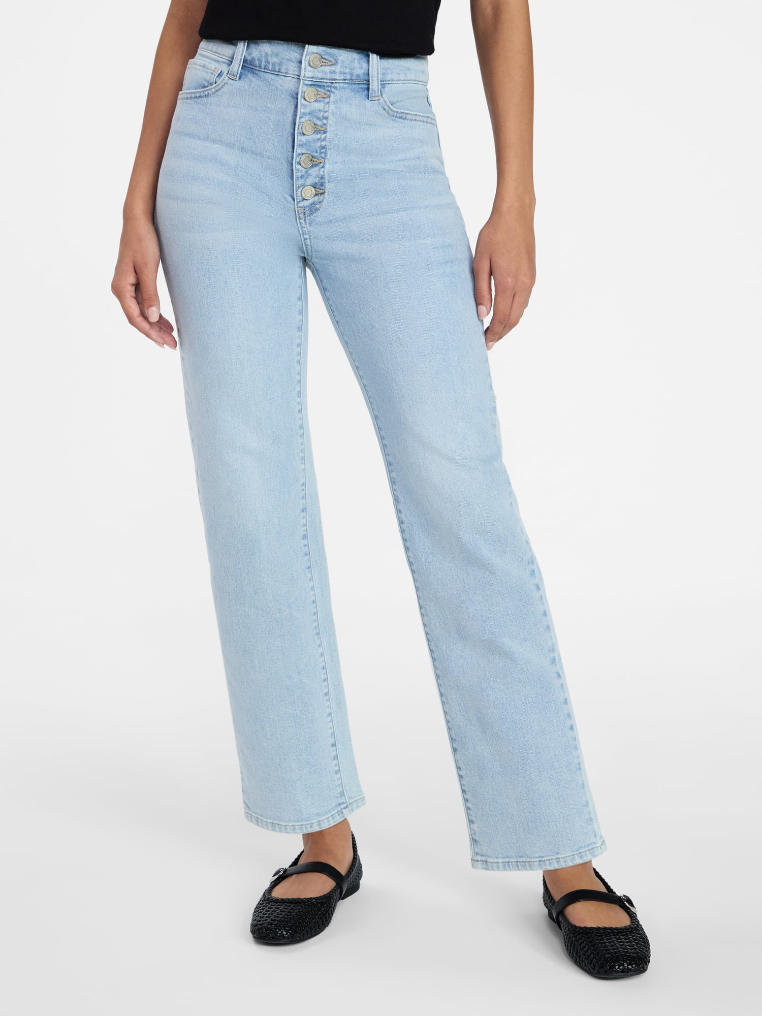 Time and Tru Women's High Rise Button Fly Cropped Jeans, 26.5" Inseam ...