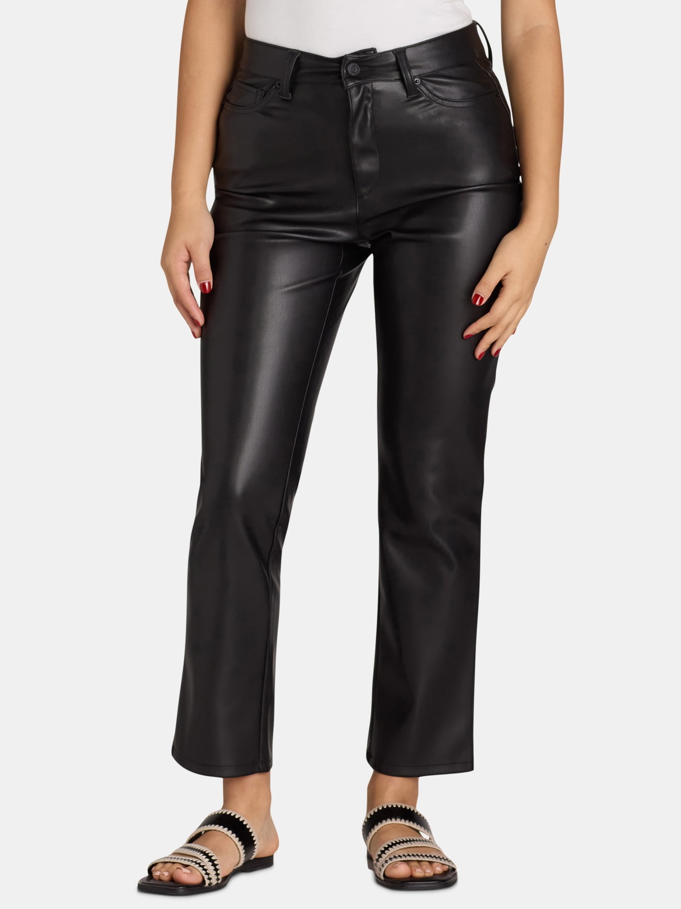 Time & Tru Women's High Rise Faux Leather Pants, 29 Inseam, Sizes 2-22 ...