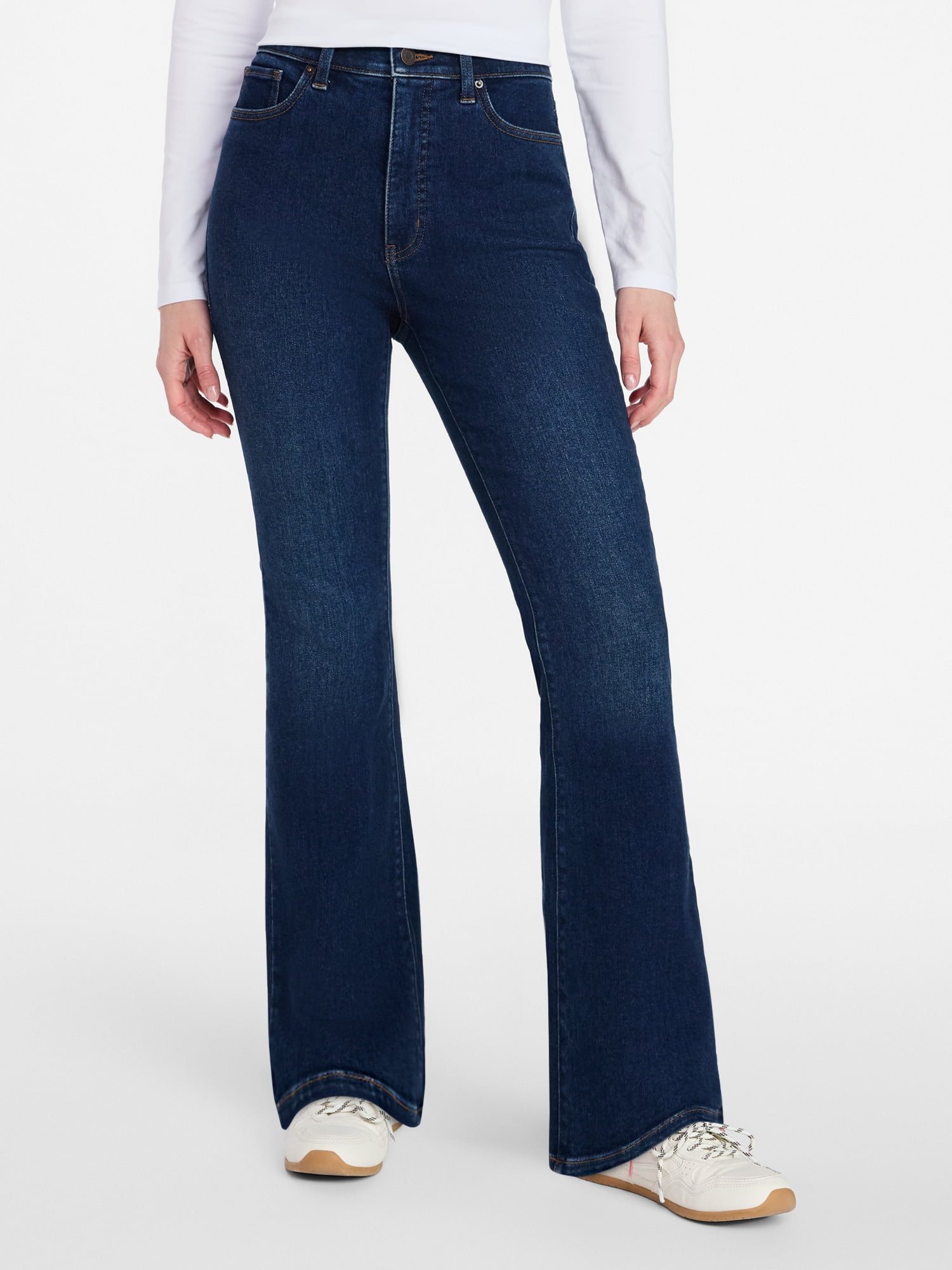 Time and Tru Women's and Women's Plus High Rise Flare Jeans, 31" Inseam ...