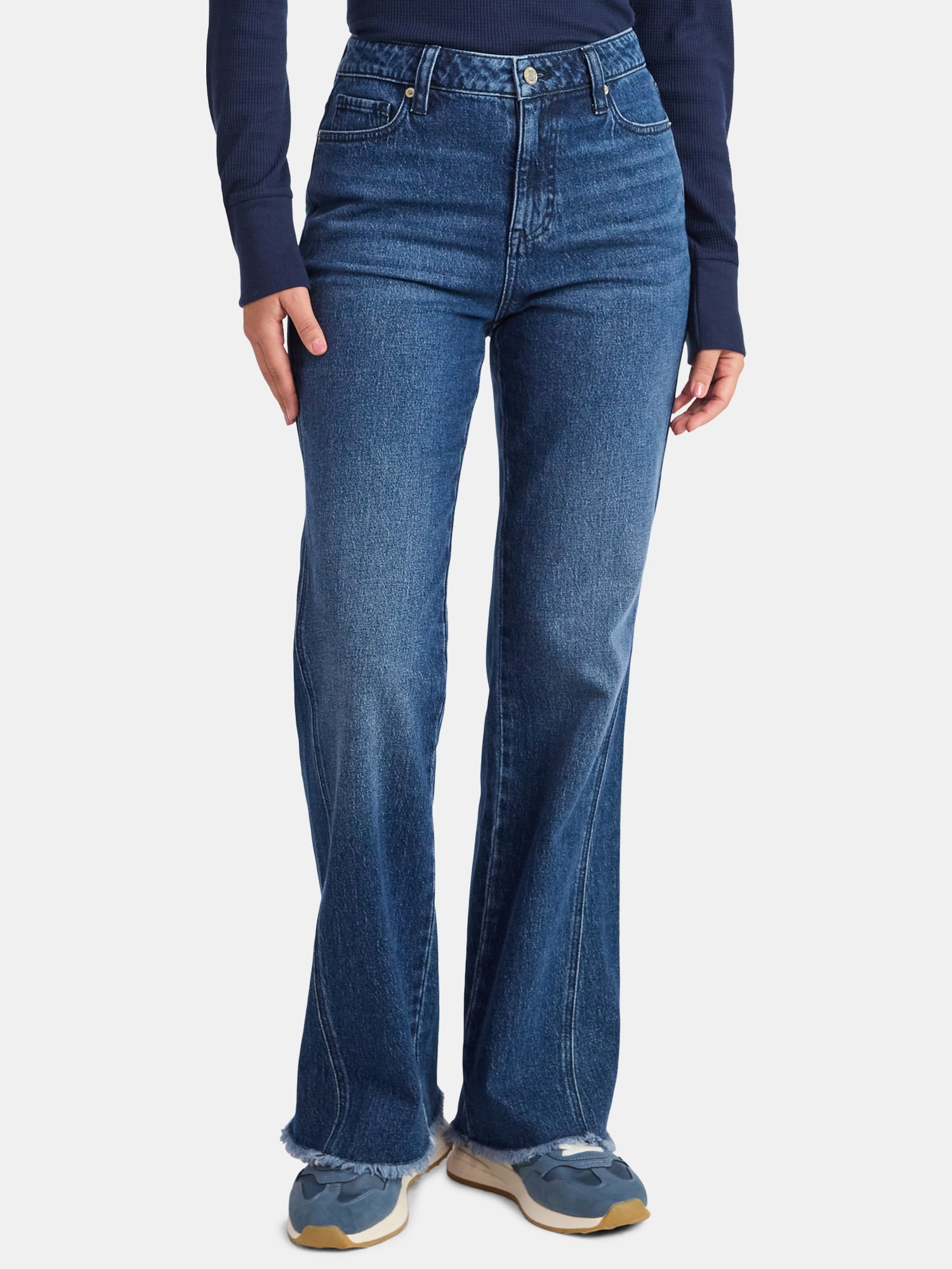 Time and Tru Women's High Rise Flare Jeans With Side Seam Details, 32 ...