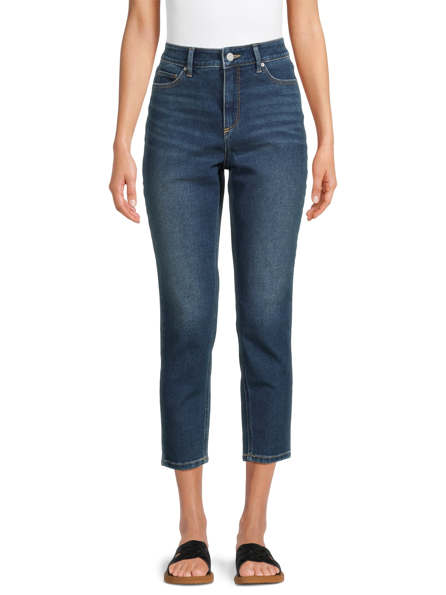 Time and Tru Women's High Rise Mom Jeans, 27” Inseam, Sizes 2-20 ...
