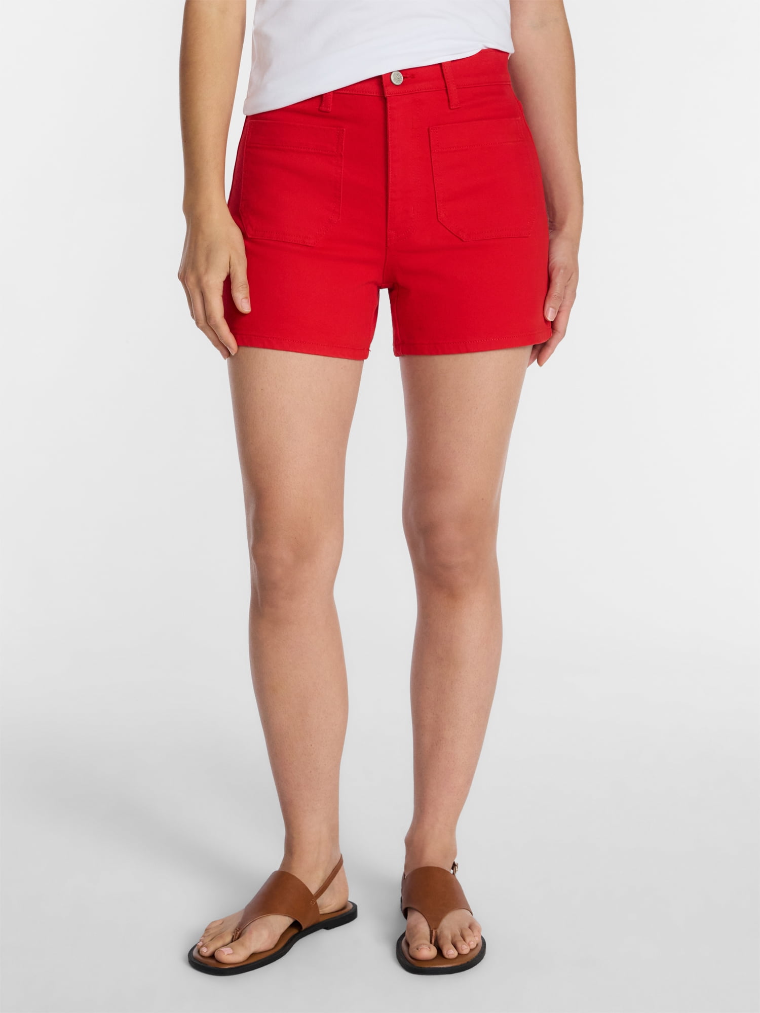 Time and Tru Women's High Rise Patch Pocket Denim Shorts, 4" Inseam ...