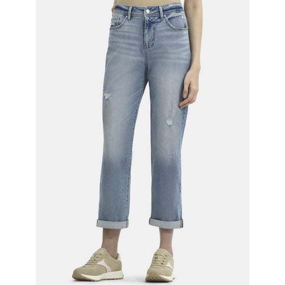 Time and Tru Women's High Rise Relaxed Boyfriend Jeans, 26" Inseam ...