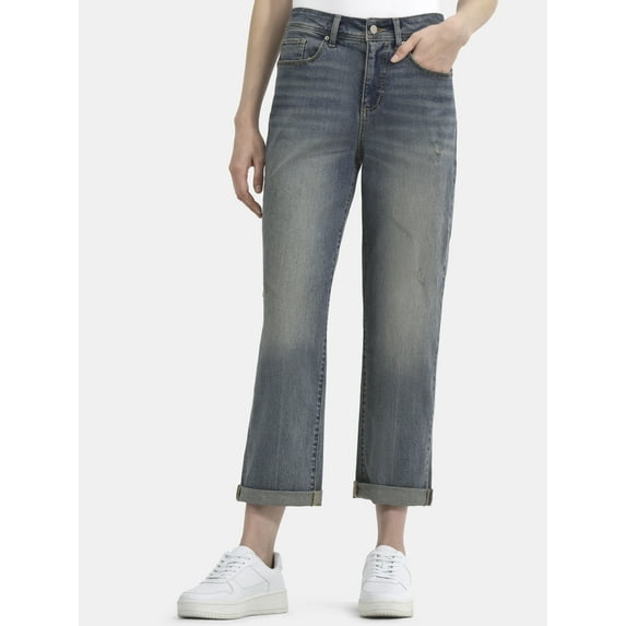 Time and Tru Women's High Rise Relaxed Boyfriend Jeans, 26" Inseam ...