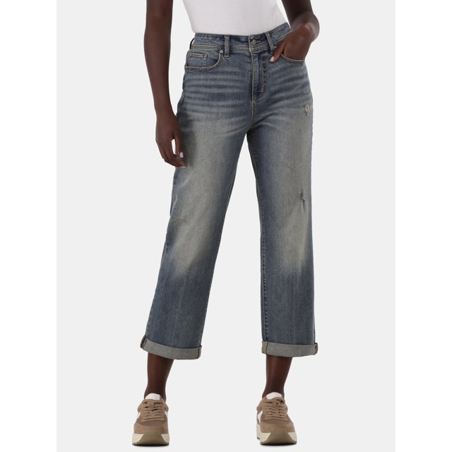 Time and Tru Women's High Rise Relaxed Boyfriend Jeans, 26" Inseam ...