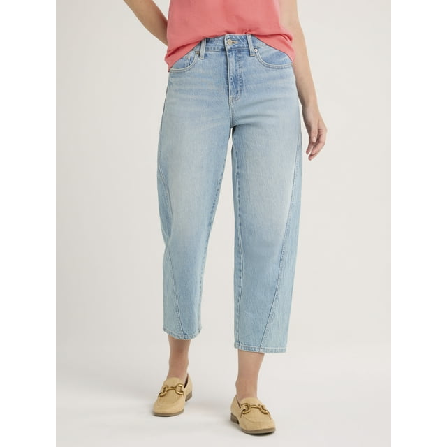 Time and Tru Women's High Rise Relaxed Straight Leg Jeans, 30" Inseam ...