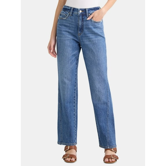 Time and Tru Women's High Rise Relaxed Straight Leg Jeans, 30" Inseam ...