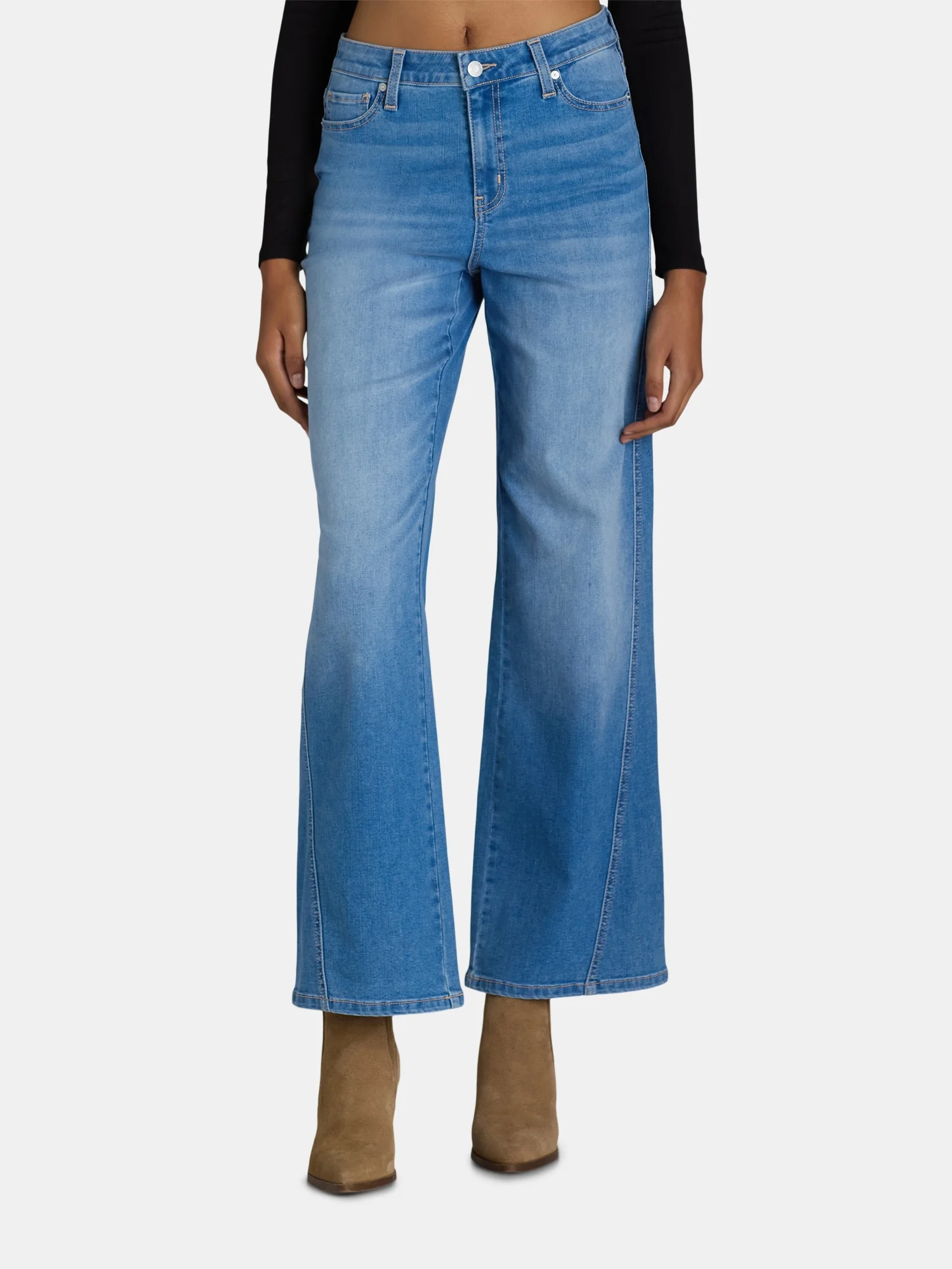 Time and Tru Women's and Women's Plus High Rise Seamed Wide Leg Jeans ...