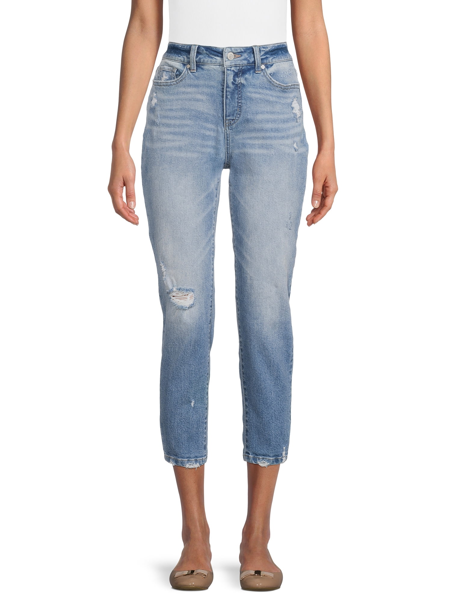 Time and Tru Women's High Rise Slim Boyfriend Crop Jeans - Walmart.com