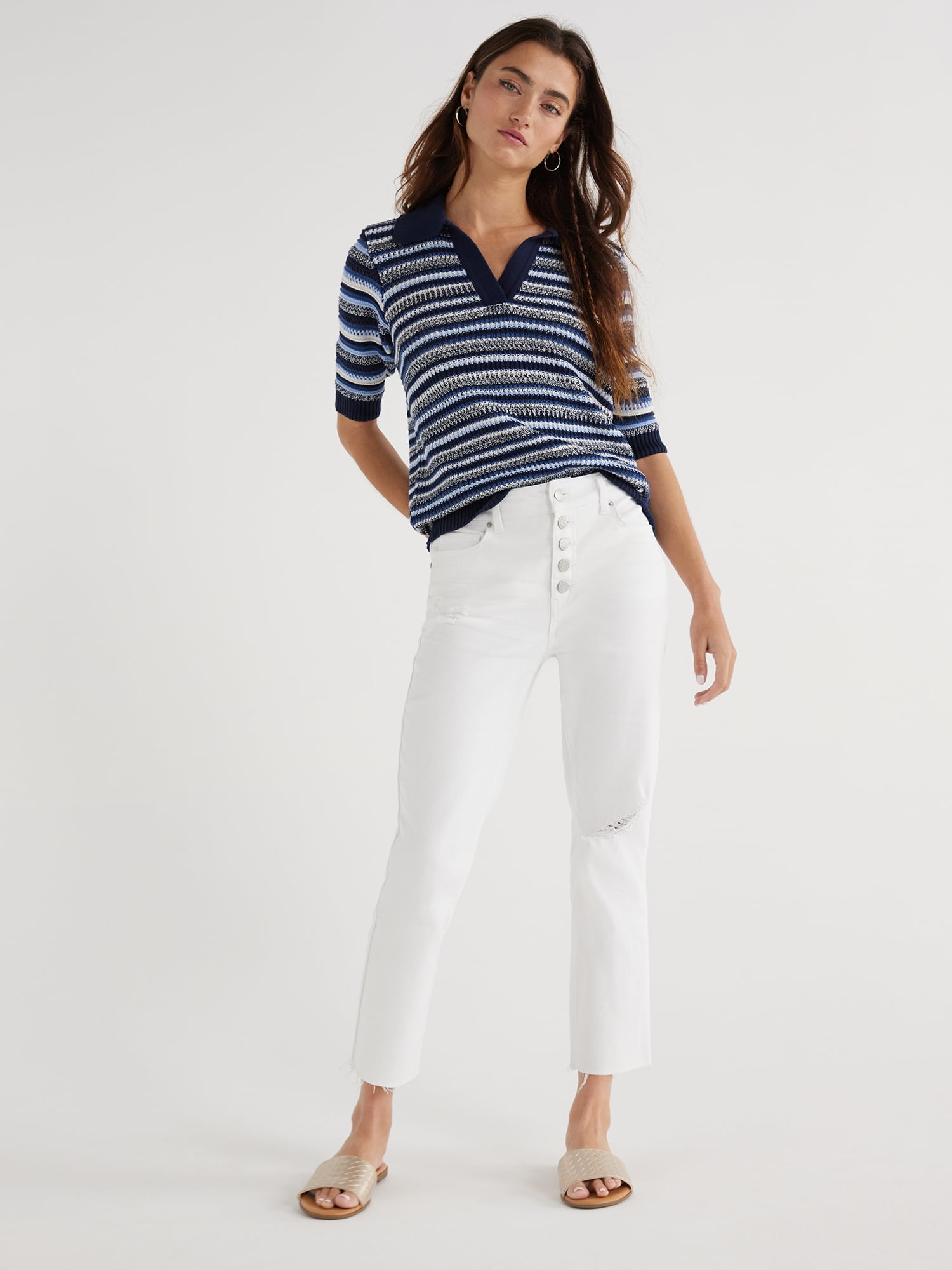 Time and Tru Women's High Rise Straight Crop Jeans, 25” Inseam, Sizes 2 ...