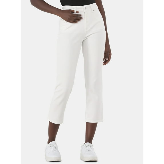 Time and Tru Women's High Rise Straight Leg Cropped Jeans, 25" Inseam ...